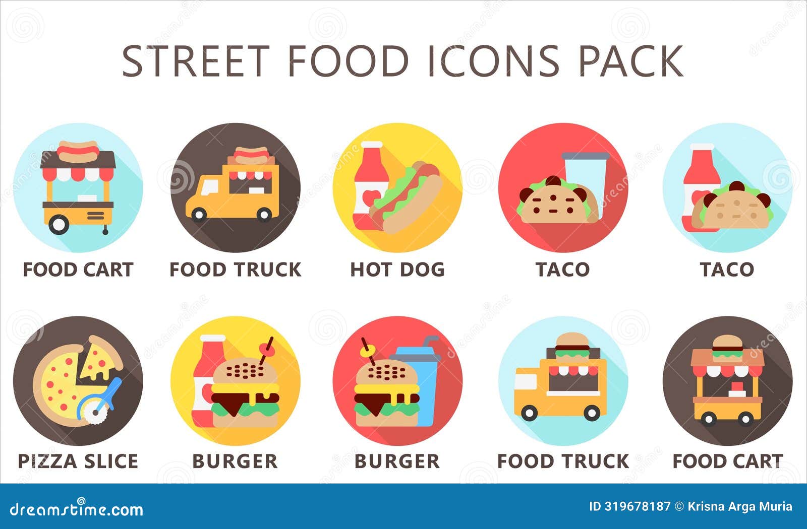 Street Food Rounded Multi Color Icons Pack Stock Vector - Illustration ...