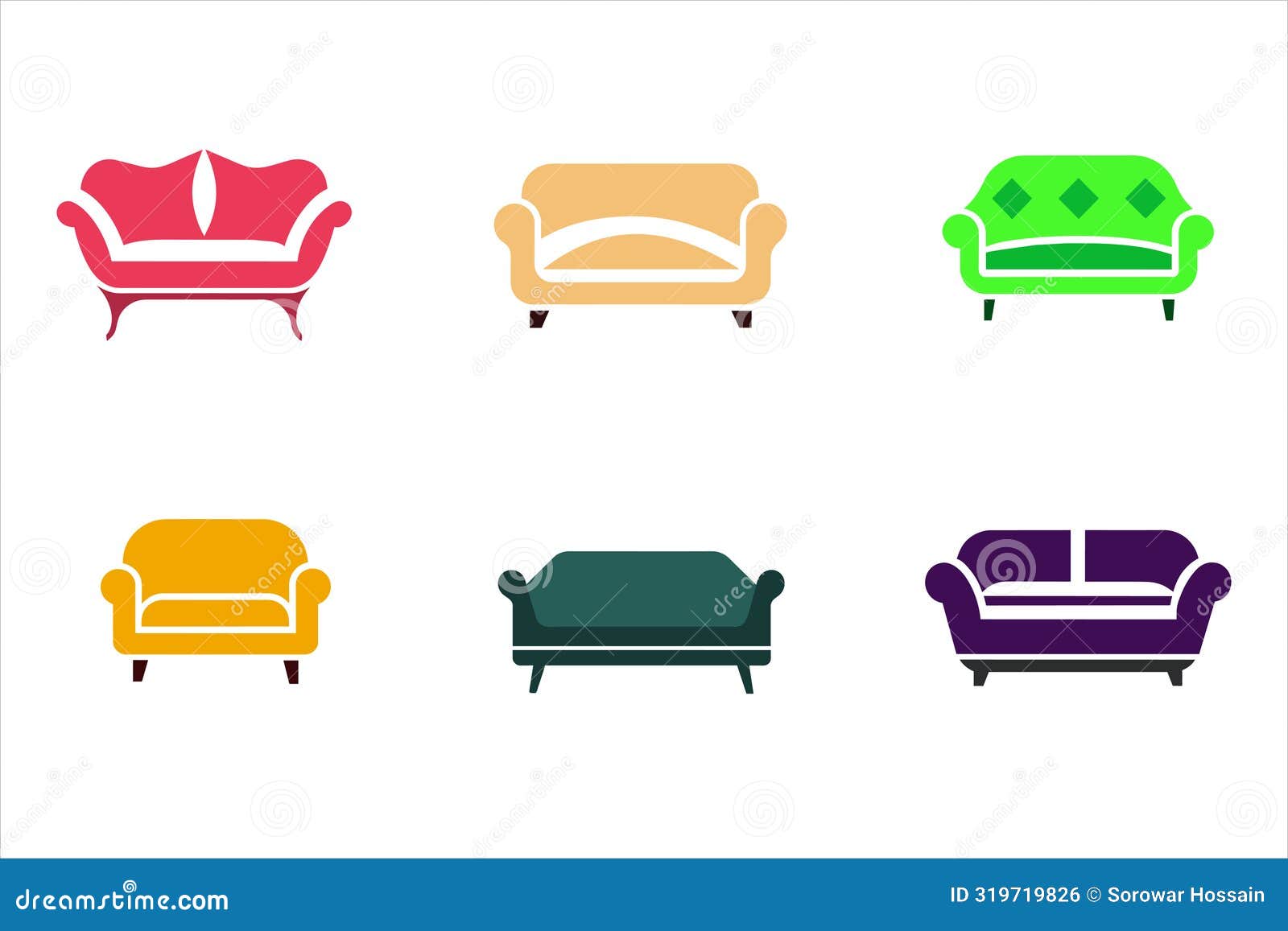 Sofa Set Vector Illustration Icon Stock Vector - Illustration of design ...