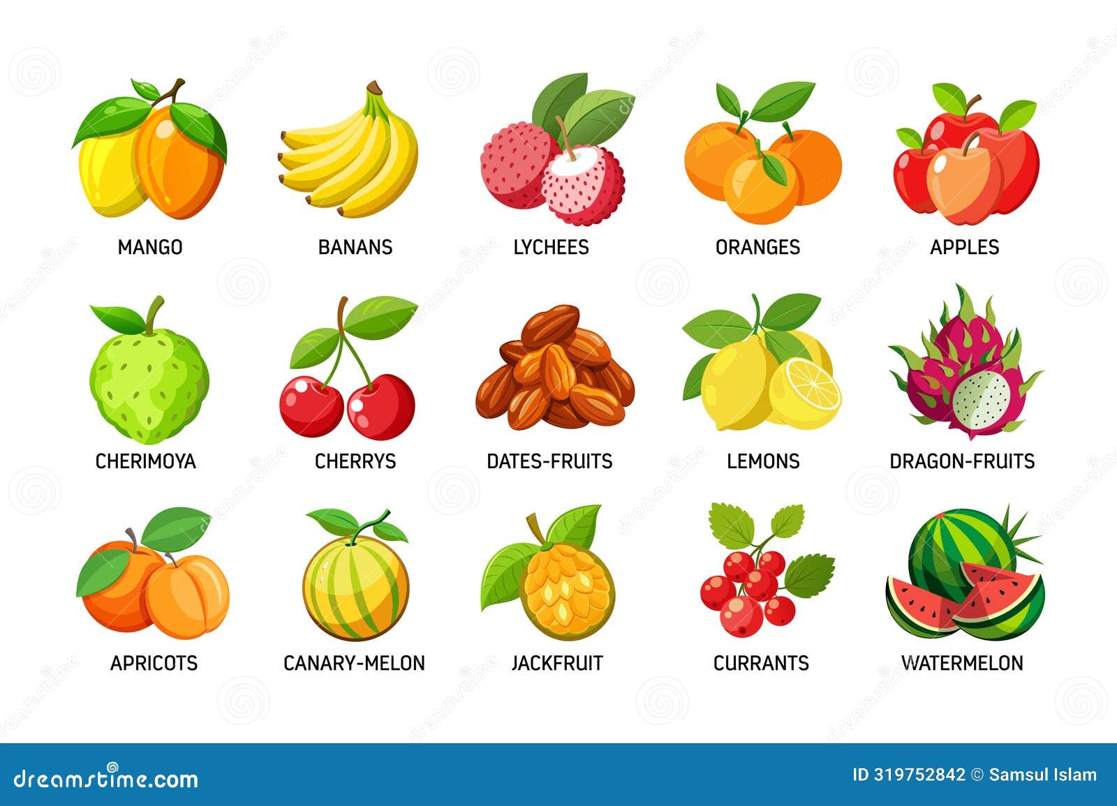 Set of Common Fruits Vector Illustration Stock Vector - Illustration of ...