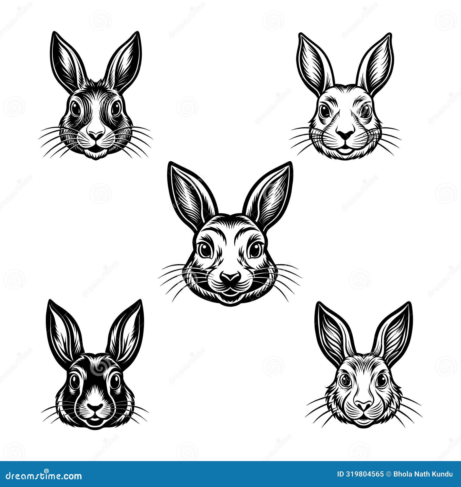 Black and White Rabbit Head Icon. Stock Illustration - Illustration of ...
