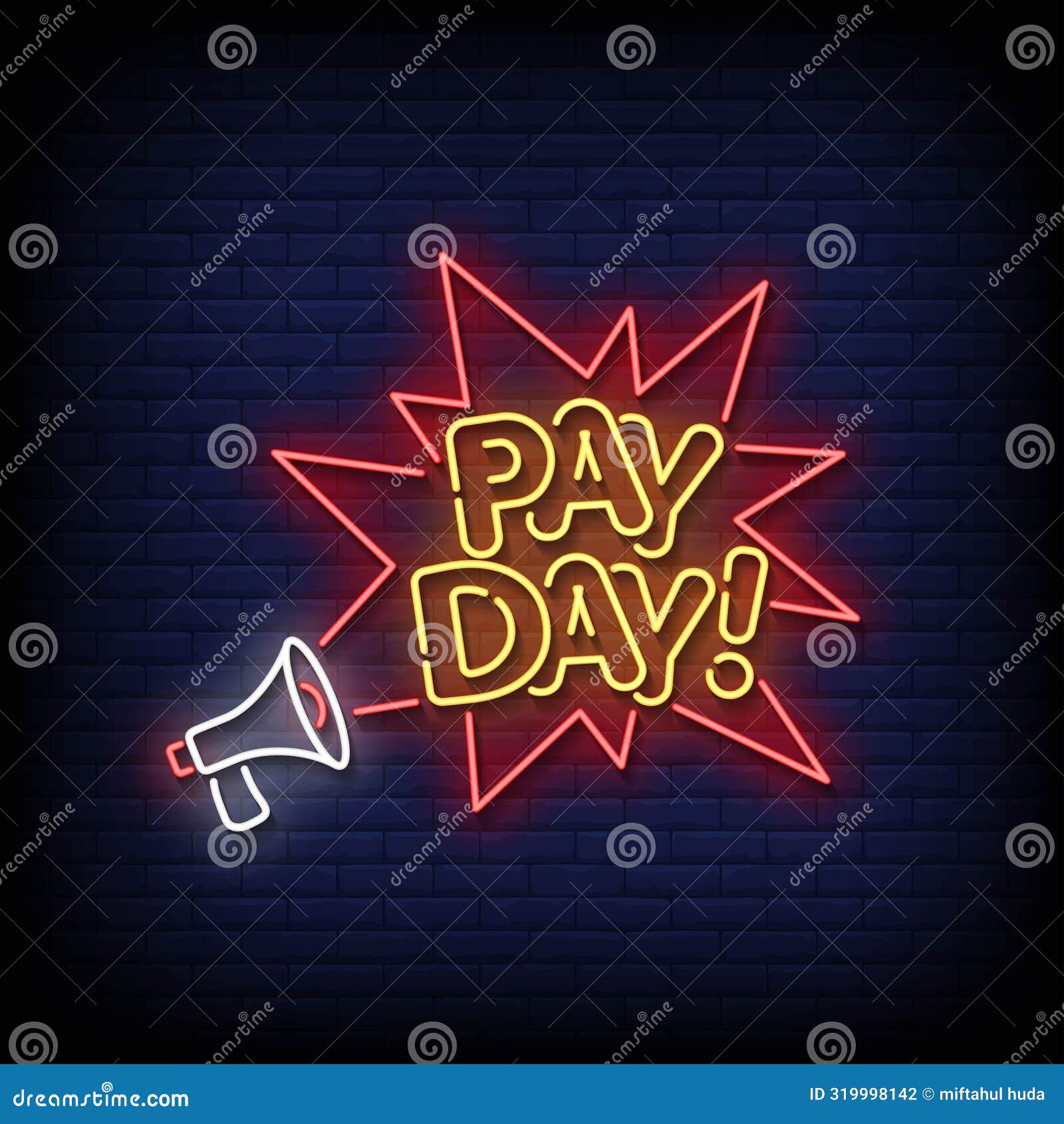 Pay Day Neon Sign on Brick Wall Background Vector Stock Illustration ...