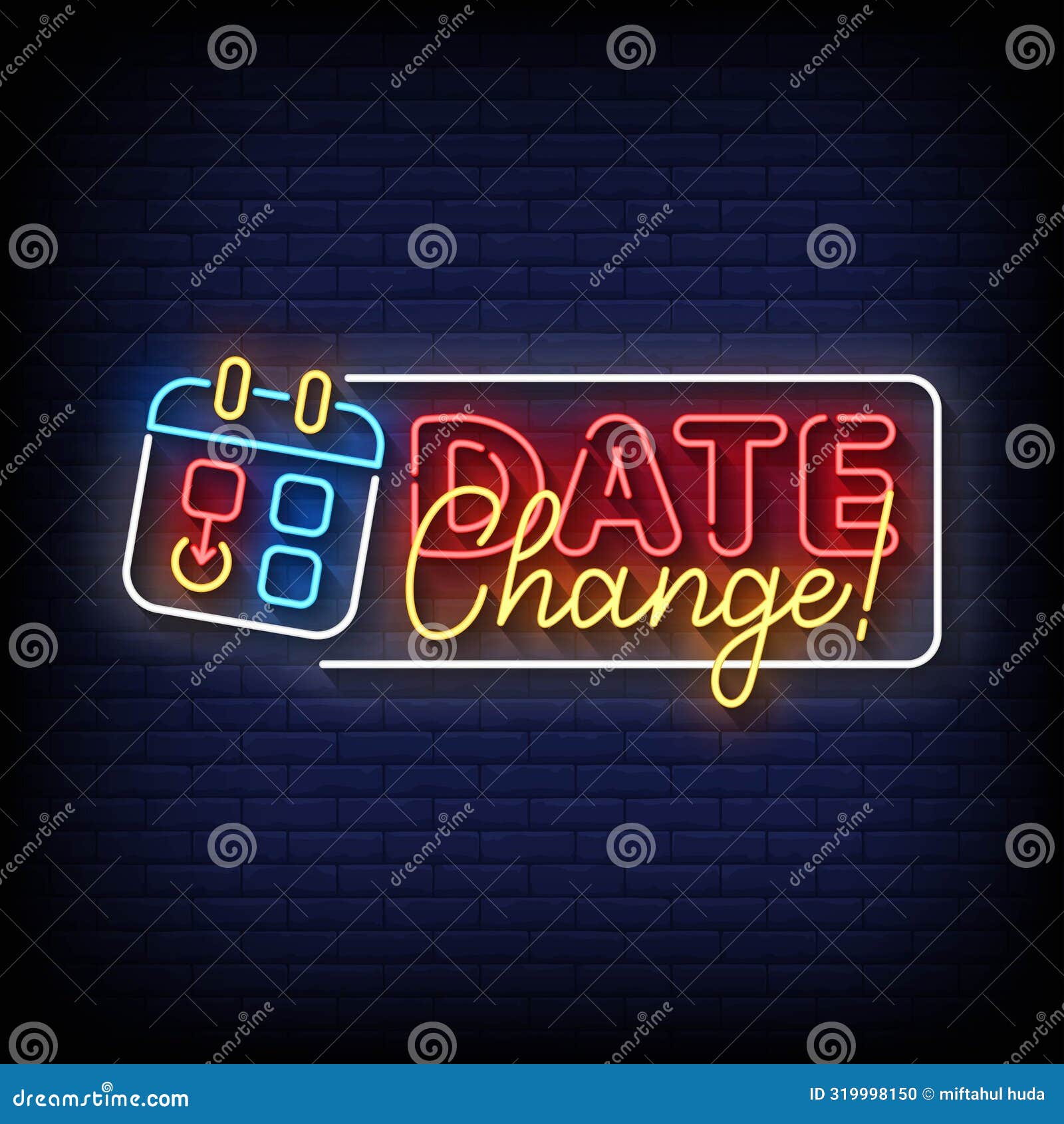 Change Neon Sign On Brick Wall Background. Vector Illustration ...