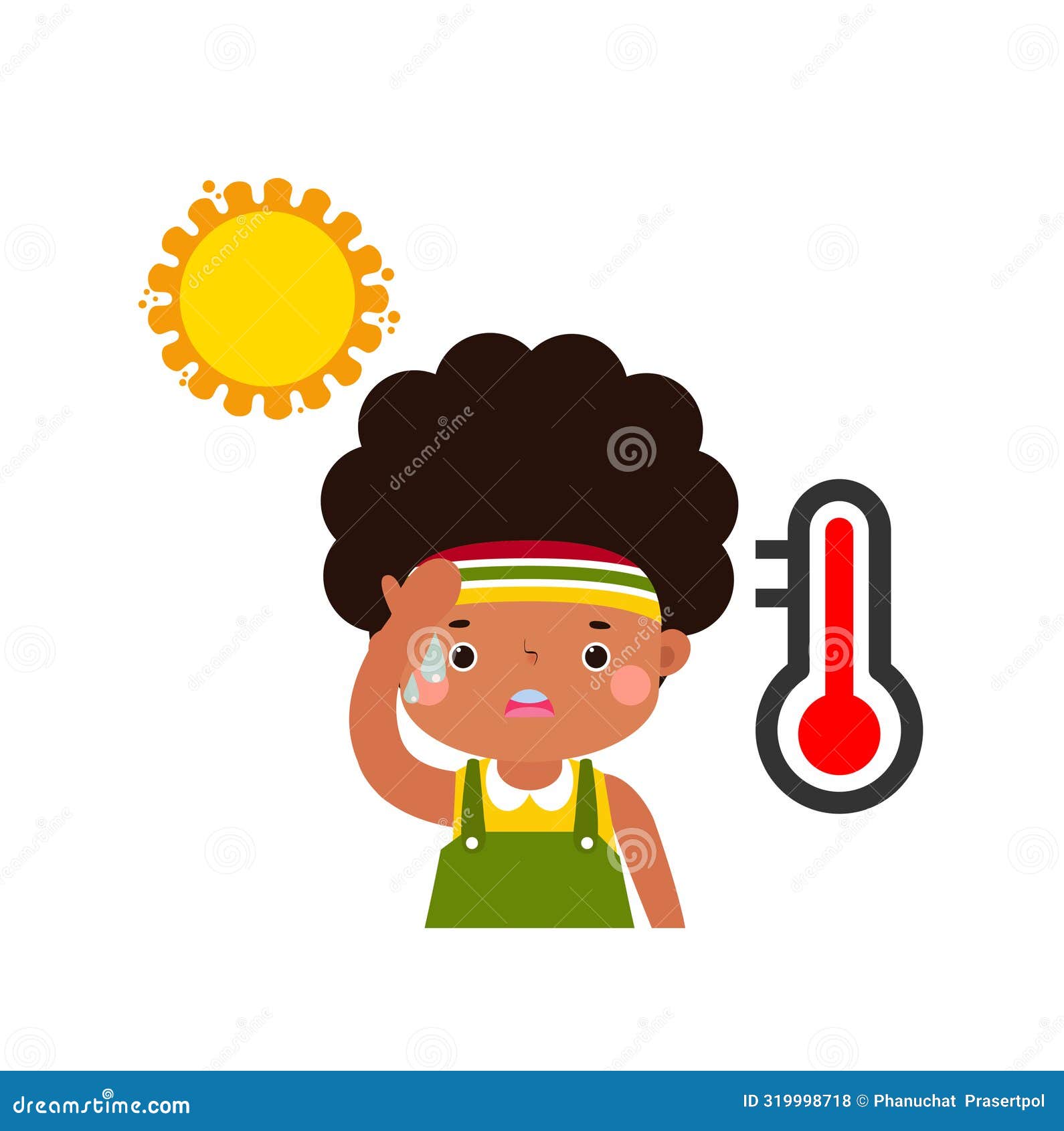 Heatstroke Cartoon Vector Set. Guy Sweat Red Skin Tired Overheated Hot ...