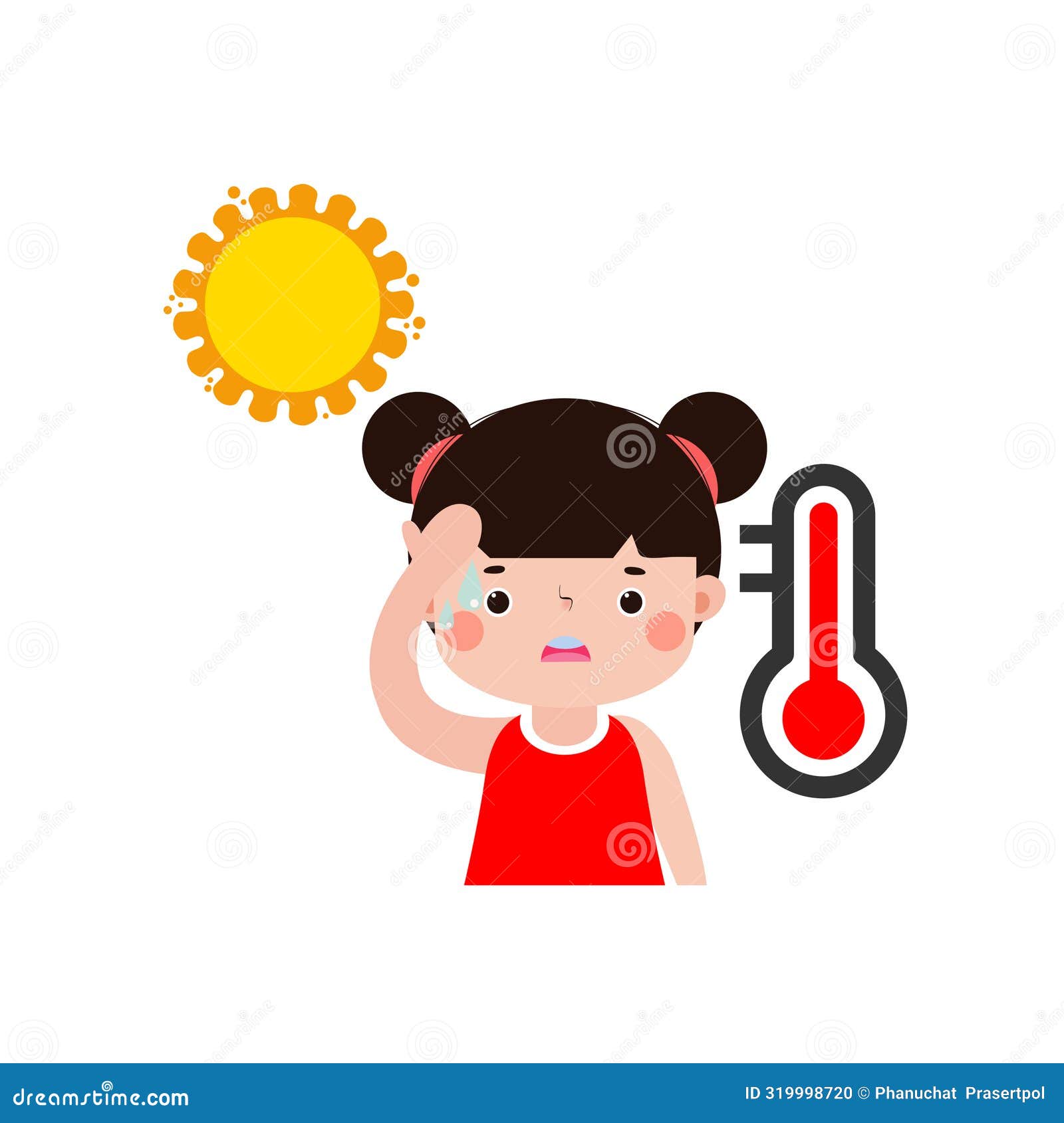 Cute Kid With Heatstroke Under Summer Sun And Hot Weather, Character ...