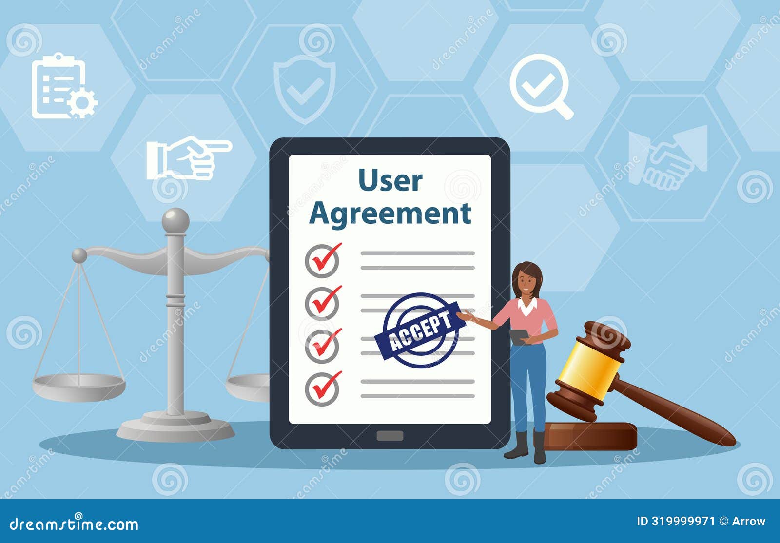 User Agreement on Tablet Concept Infographic. Legal Notice Form, Terms and Conditions, Corporate ...