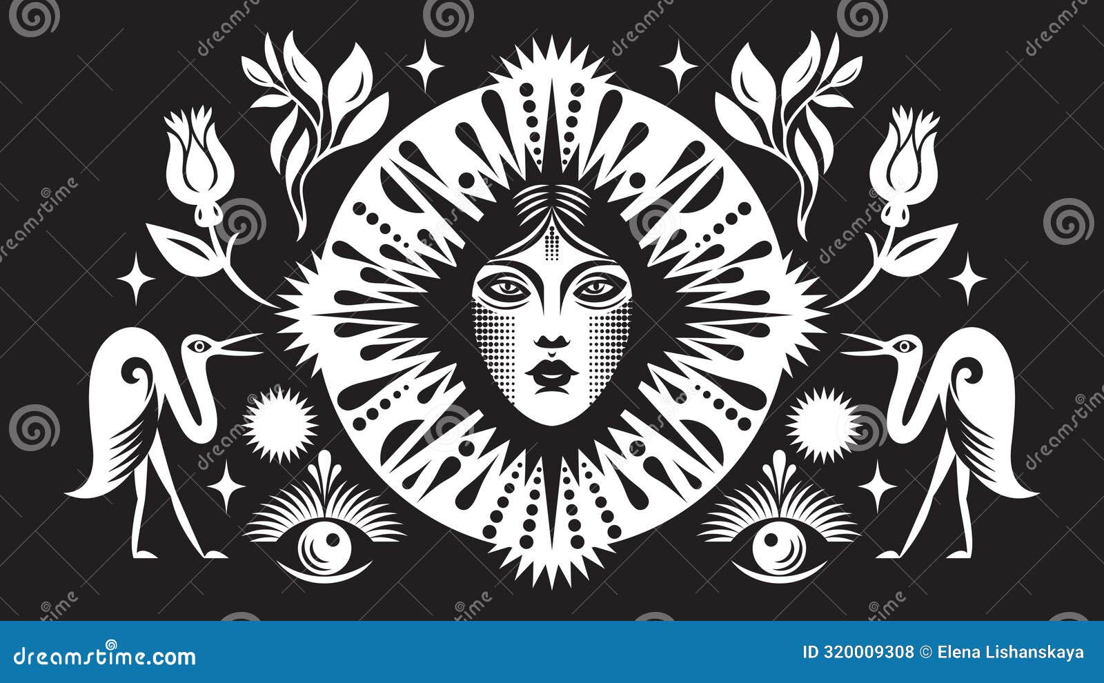 Black and White Vertical Illustration on the Theme of Mystic and ...