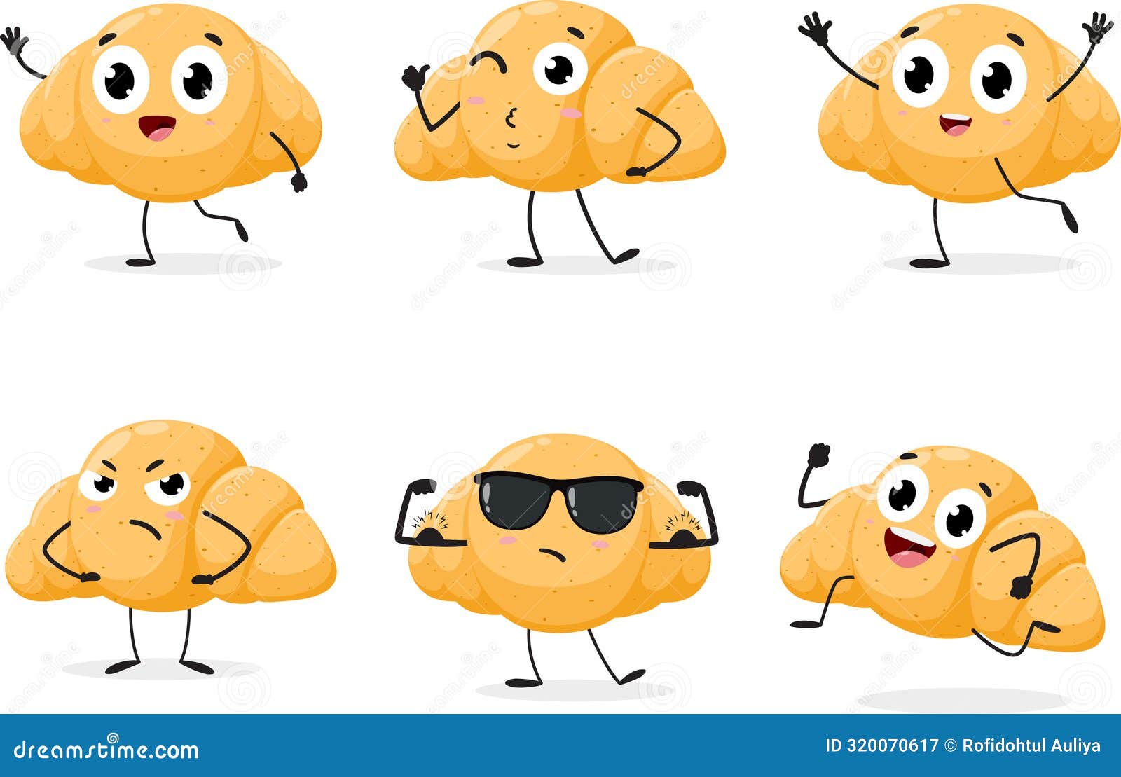 Croissant Cartoon Character Doodle Showing Some Love With Flying Hearts ...