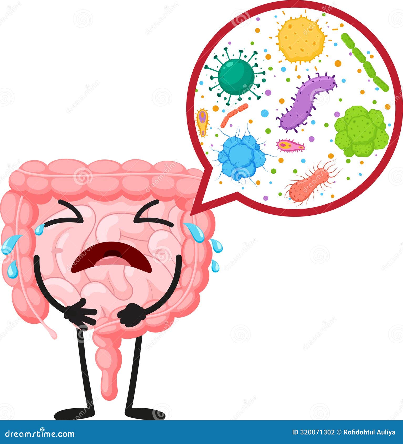 Unhealthy Sick Intestine Cartoon Character, Isolated on White ...