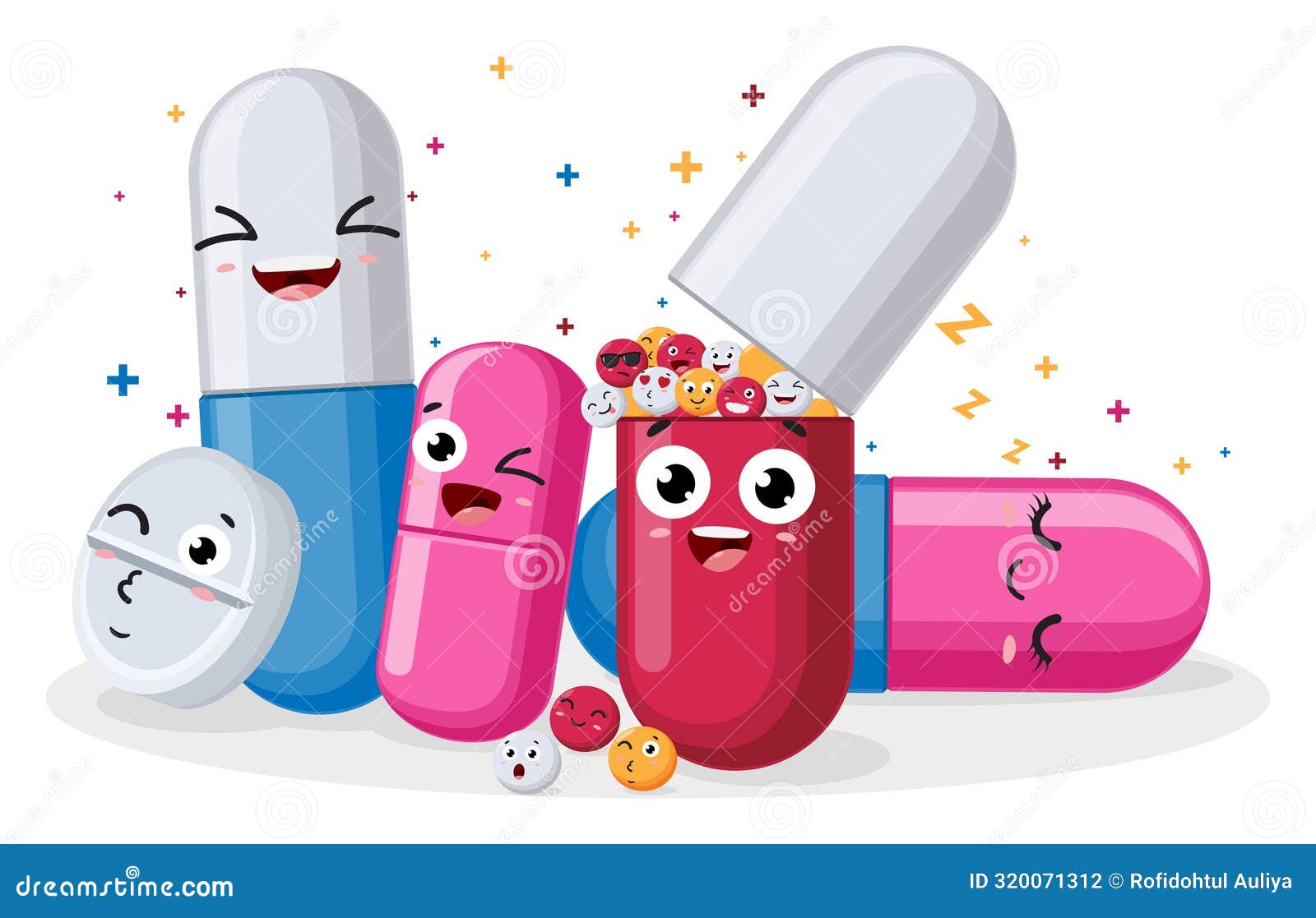 Cute Tablets Pills and Capsules Cartoon Characters Stock Vector ...