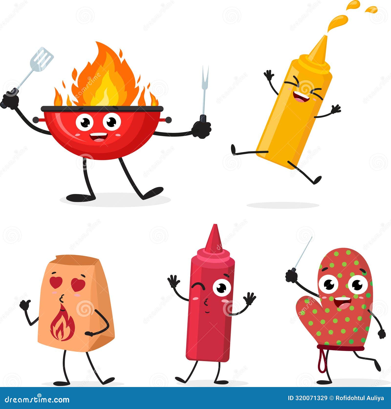 Barbecue Tools Cartoon Character, Isolated on White Background Stock ...