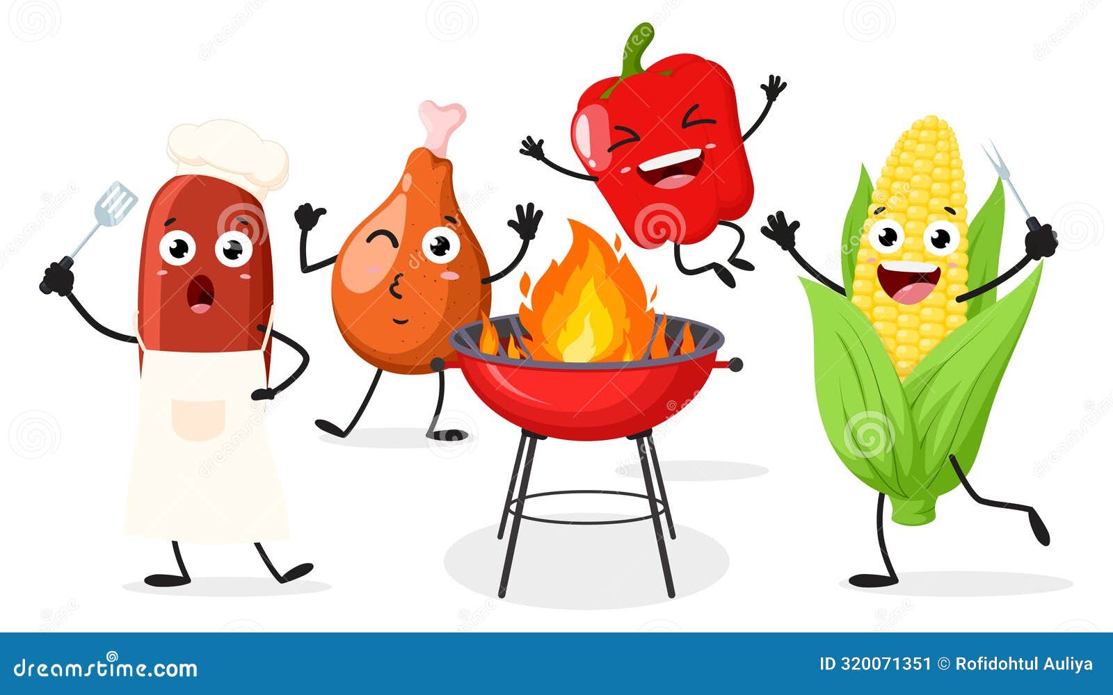 Cute Bbq Cartoon Character, Barbecue Food and Cooking Tools, Grill ...