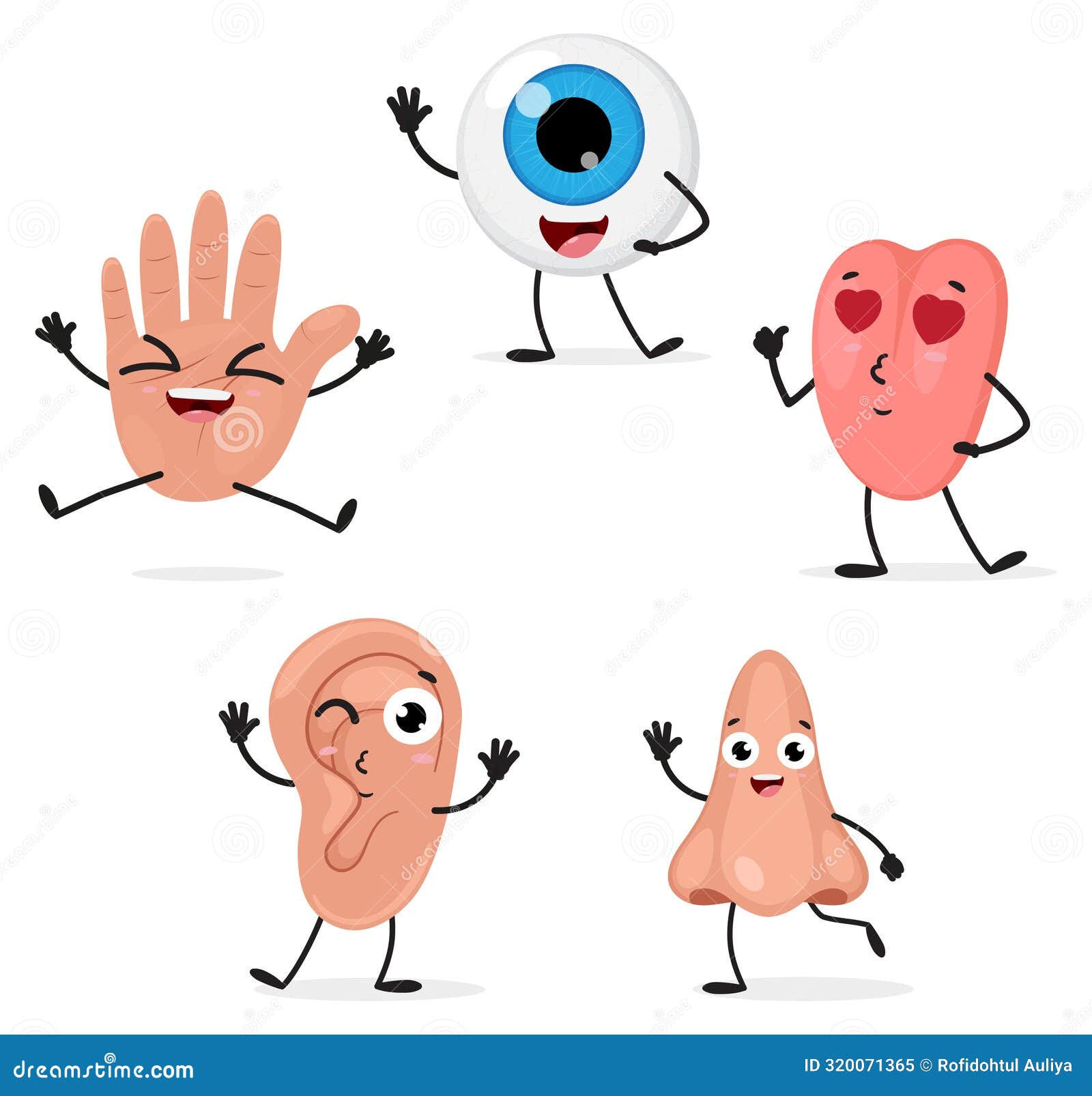 Cute Five Human Senses Organs Cartoon Character Stock Vector ...