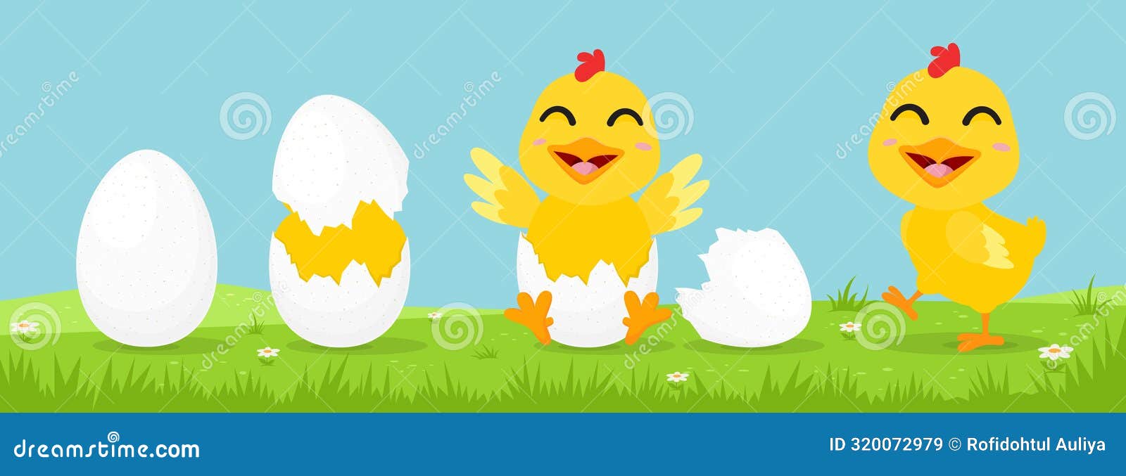 Cartoon Process Baby Chicken Hatching from the Egg Stock Vector ...