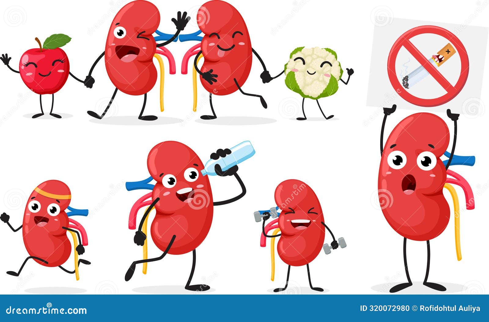 Doodle Kidney Cartoon Character, with Different Healthy Activities ...