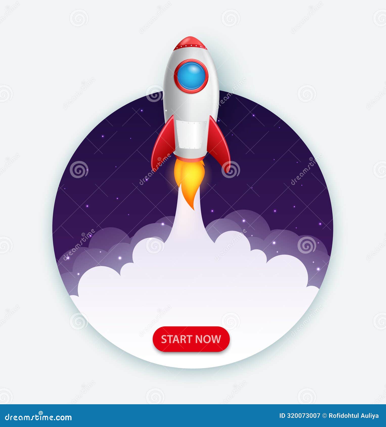 Rocket Flying Space Launch Banner, Isolated on White Background Stock ...