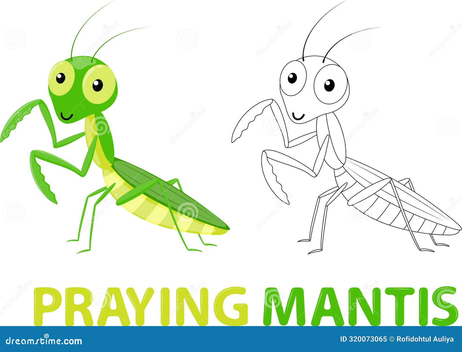 Cute Praying Mantis Cartoon Coloring Book, Hand Drawn Simple Lines ...