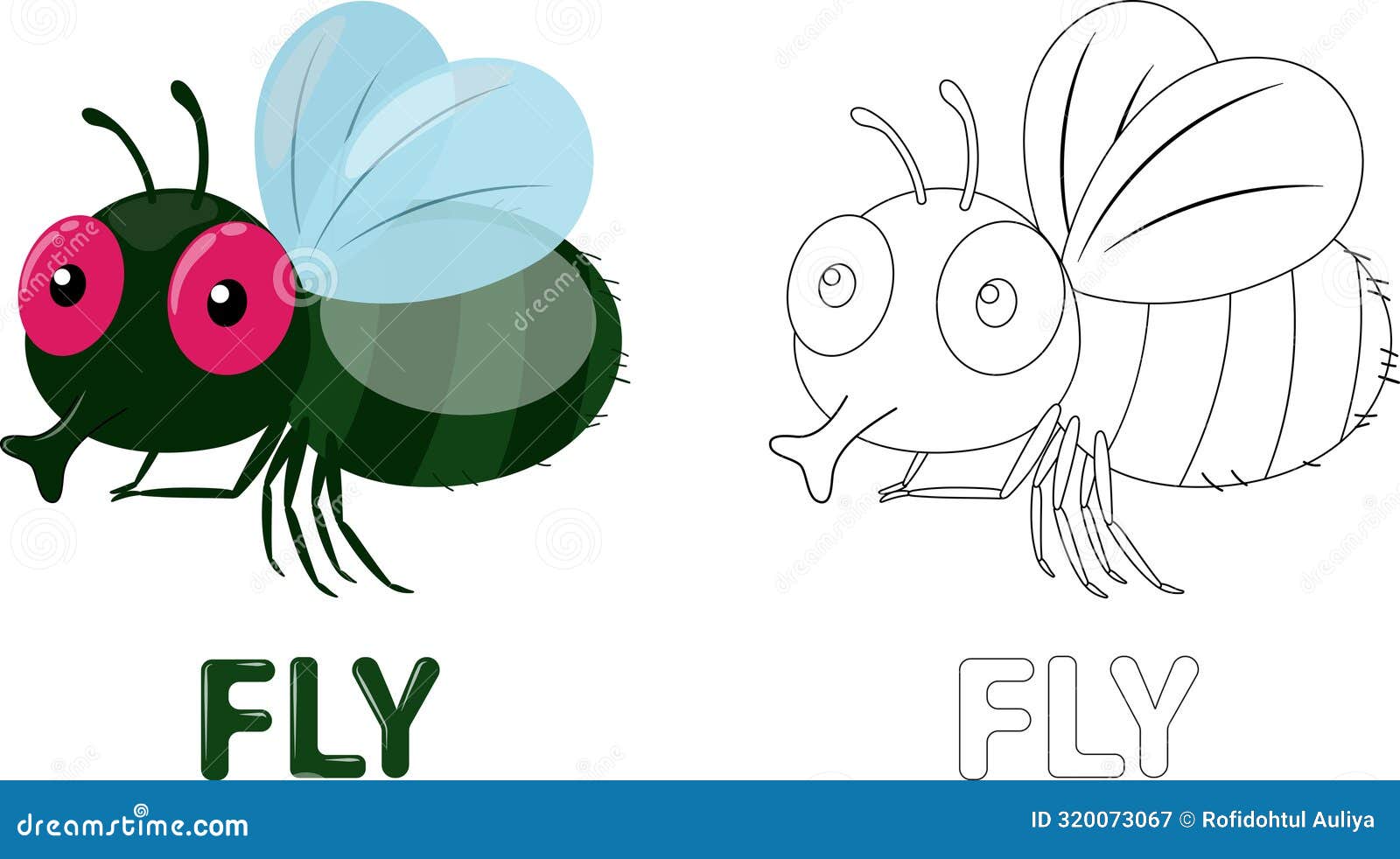 Cute Fly Cartoon Coloring Book, Hand Drawn Simple Lines Stock ...
