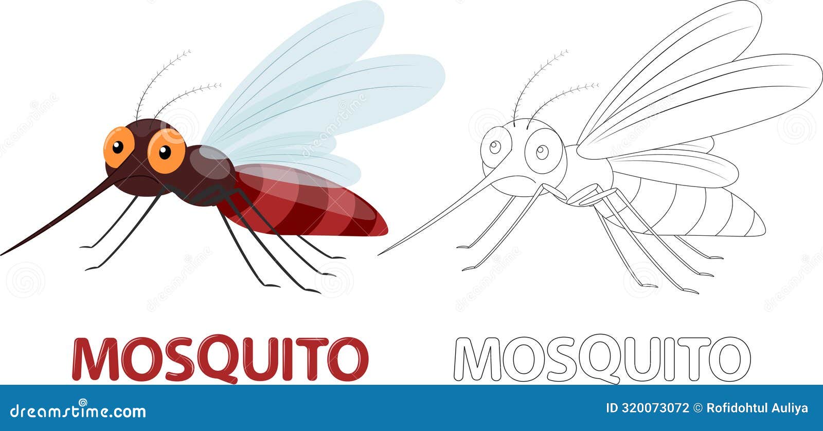 Cute Mosquito Cartoon Coloring Book, Hand Drawn Simple Lines Stock ...