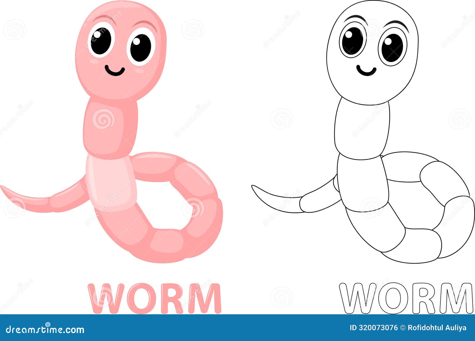 Cute Worm Cartoon Coloring Book, Hand Drawn Simple Lines Stock Vector ...