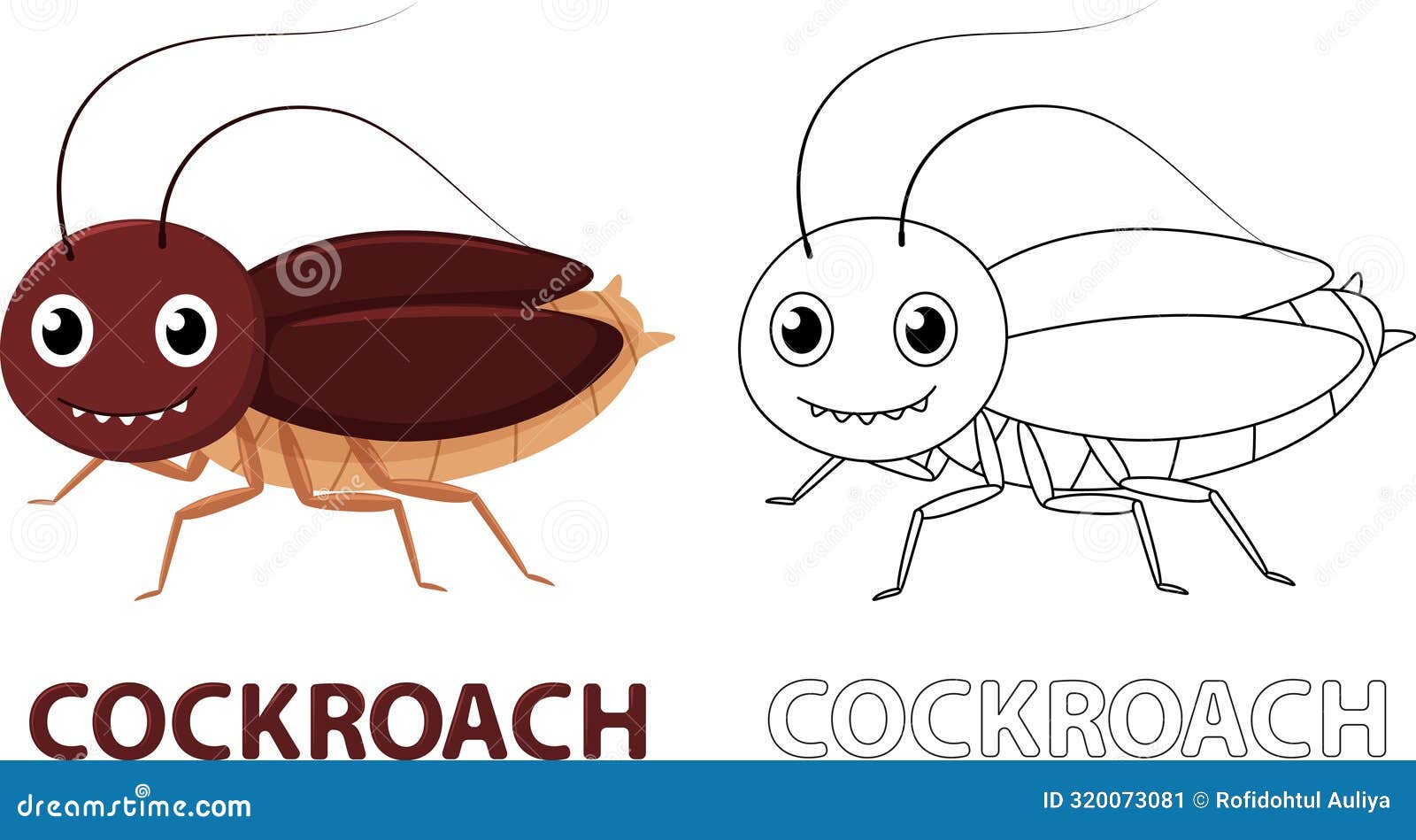Cute Cockroach Cartoon Coloring Book, Hand Drawn Simple Lines Stock ...