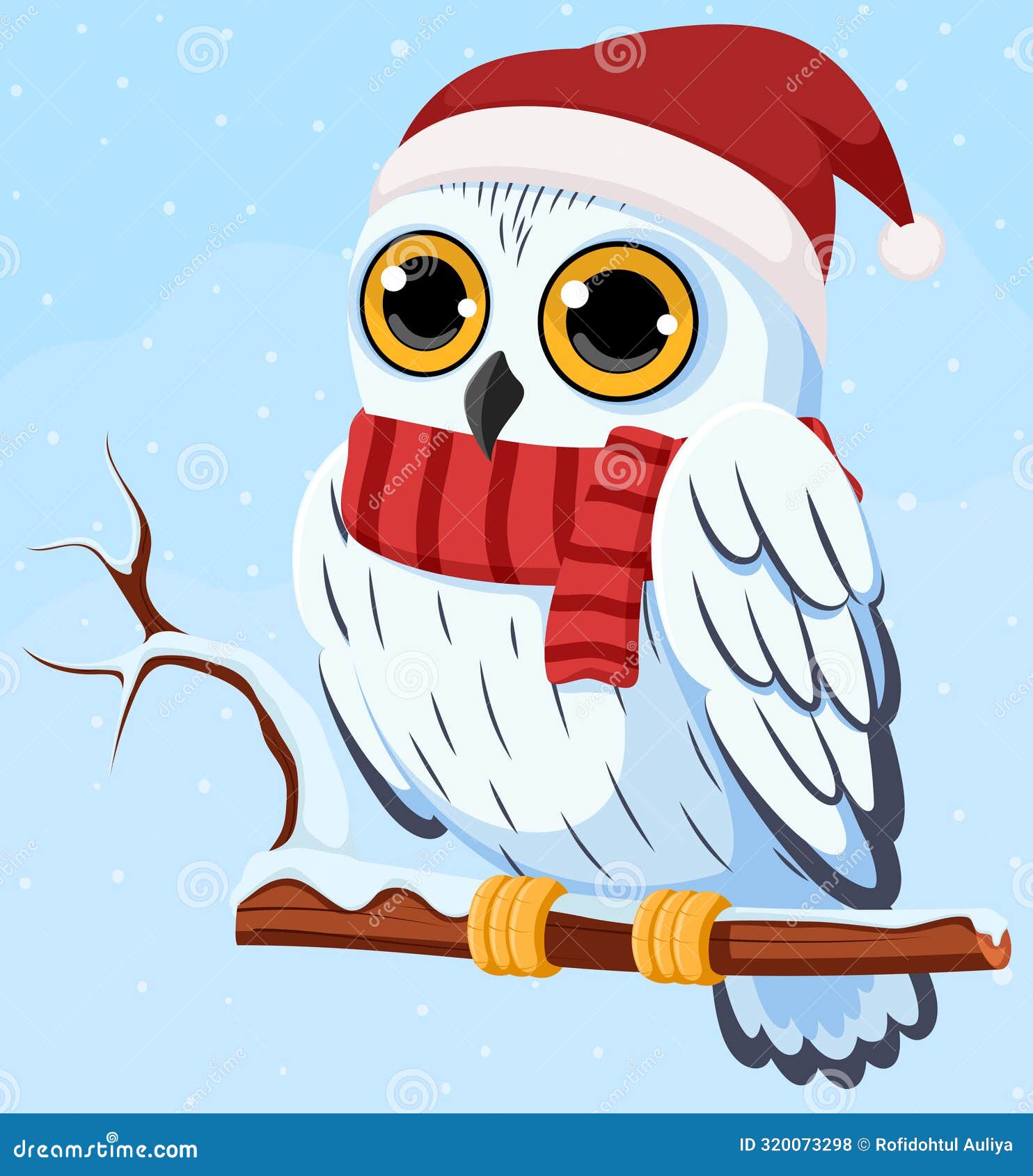 Christmas Owl Cartoon Sitting on Branch Stock Illustration ...