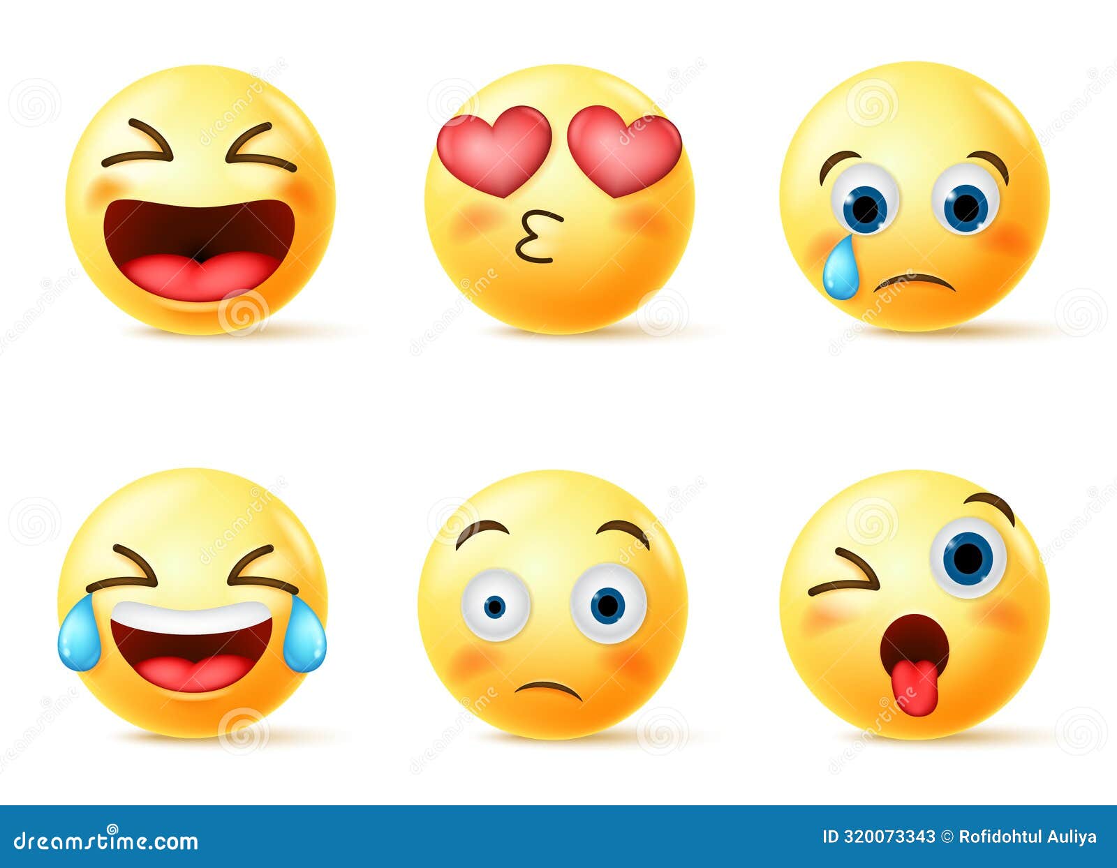Emoji Smiley Face Cartoon Set with Different Expression Stock Vector ...