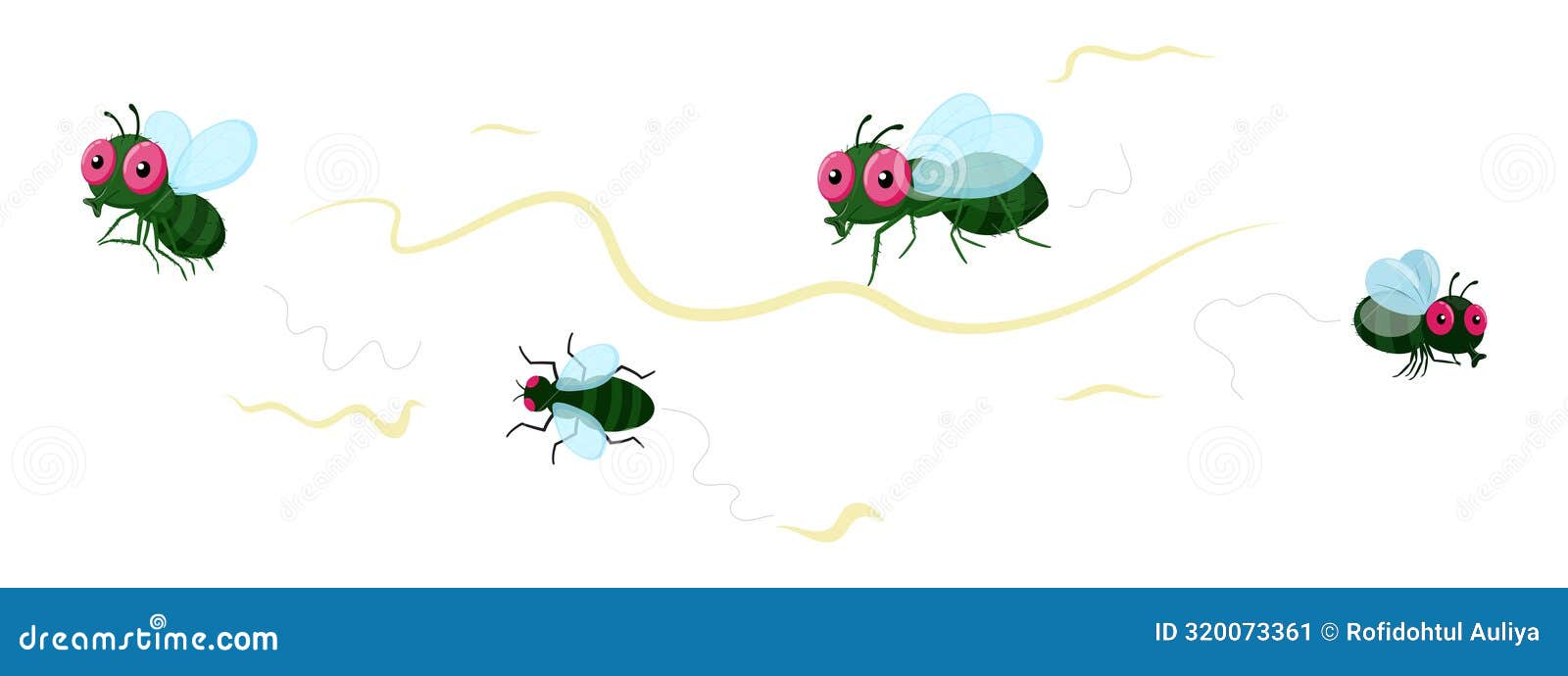 Set of Cute Flies Cartoon with Different Expression Stock Vector ...