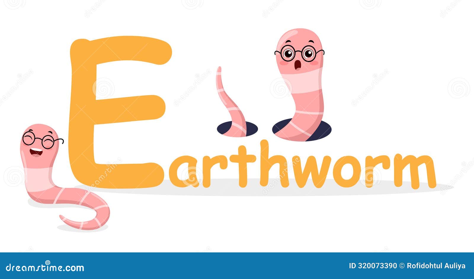 Earthworm In Cartoon Style. Illustration For Animals, Nature, Fishing ...