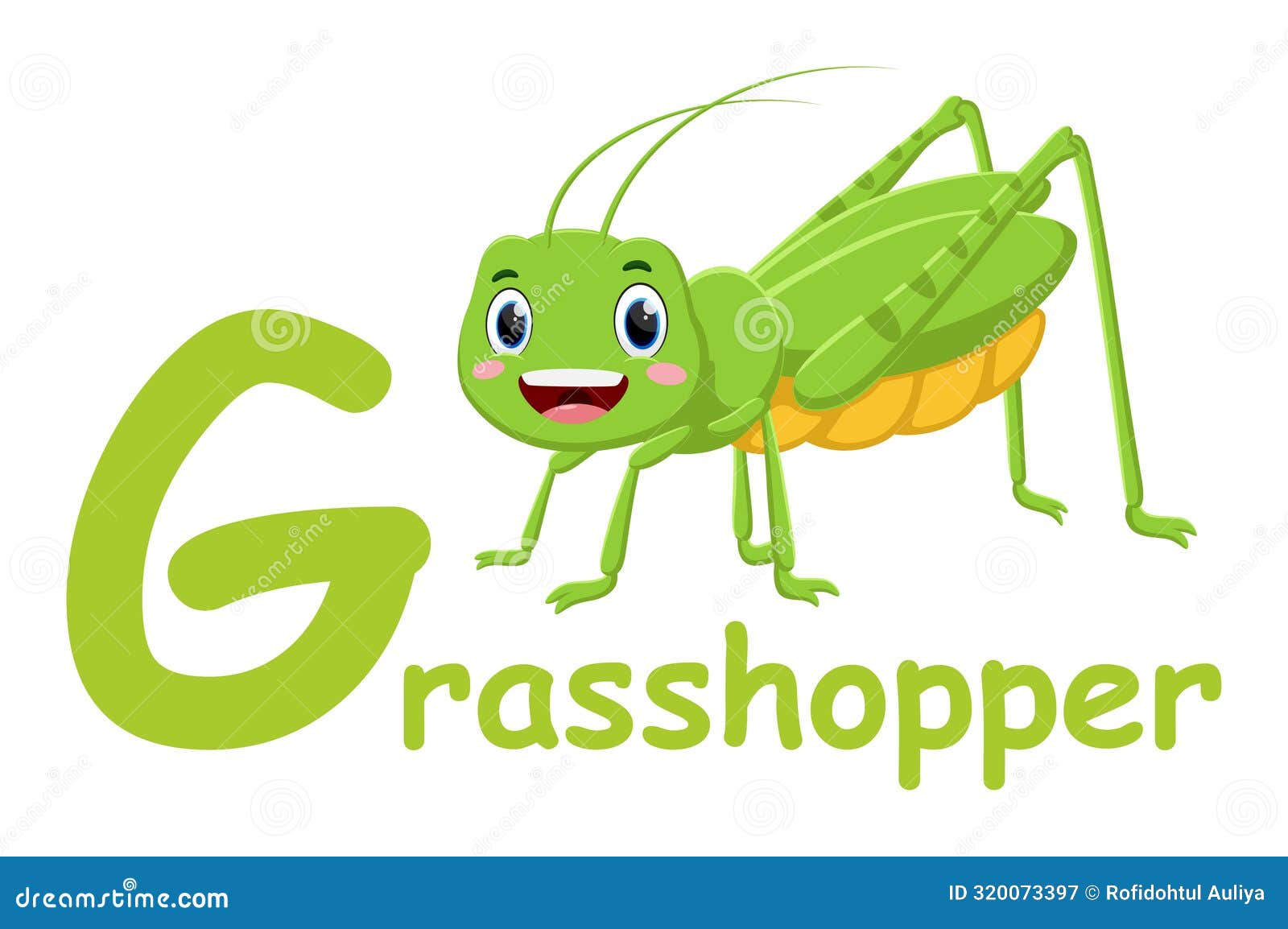 Cute Font Alphabet G for Grasshopper Cartoon Characters Stock Vector ...