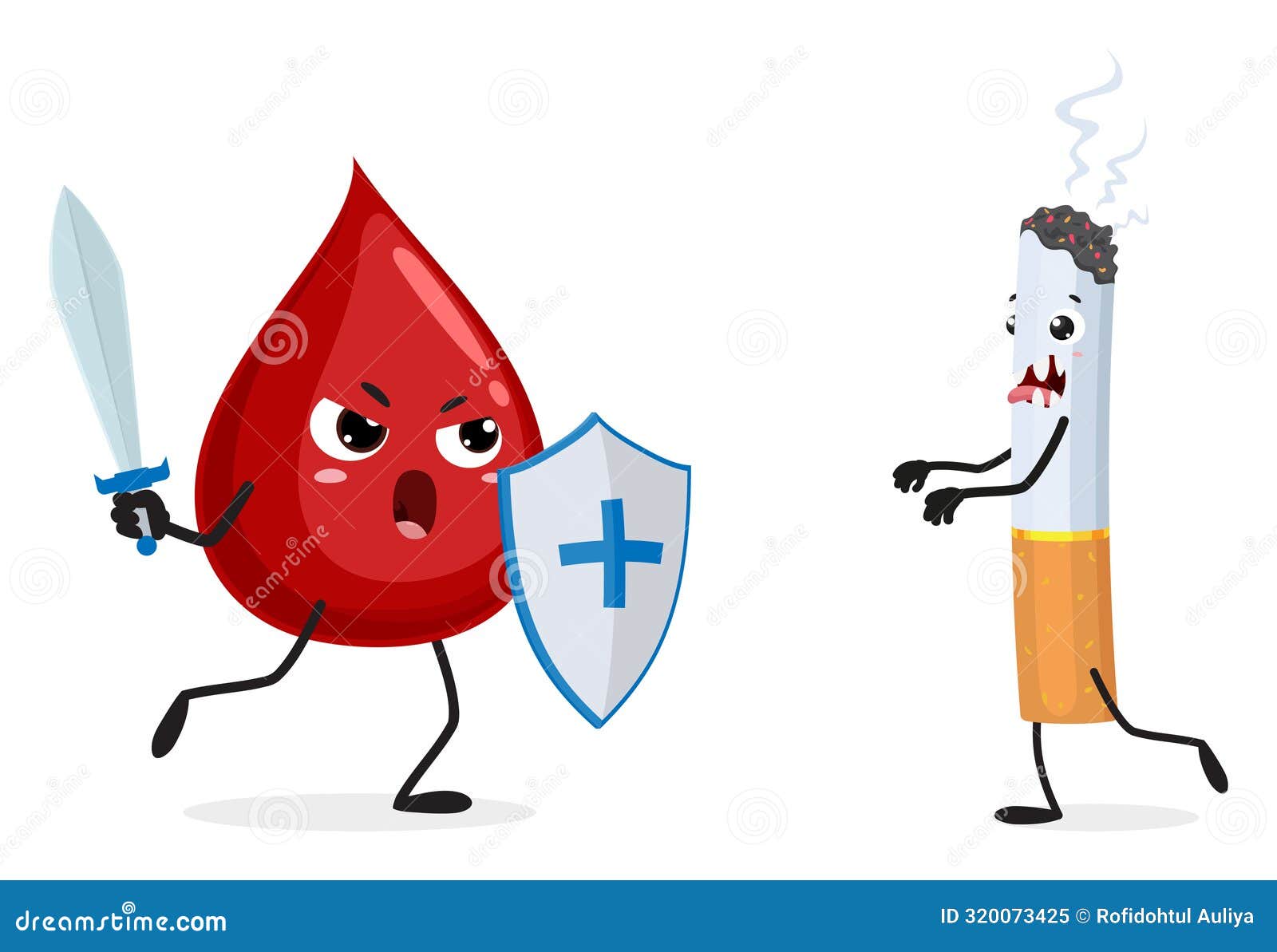 Angry Red Blood Drop Cartoon Fight Against Bad Cigarette Stock Vector ...