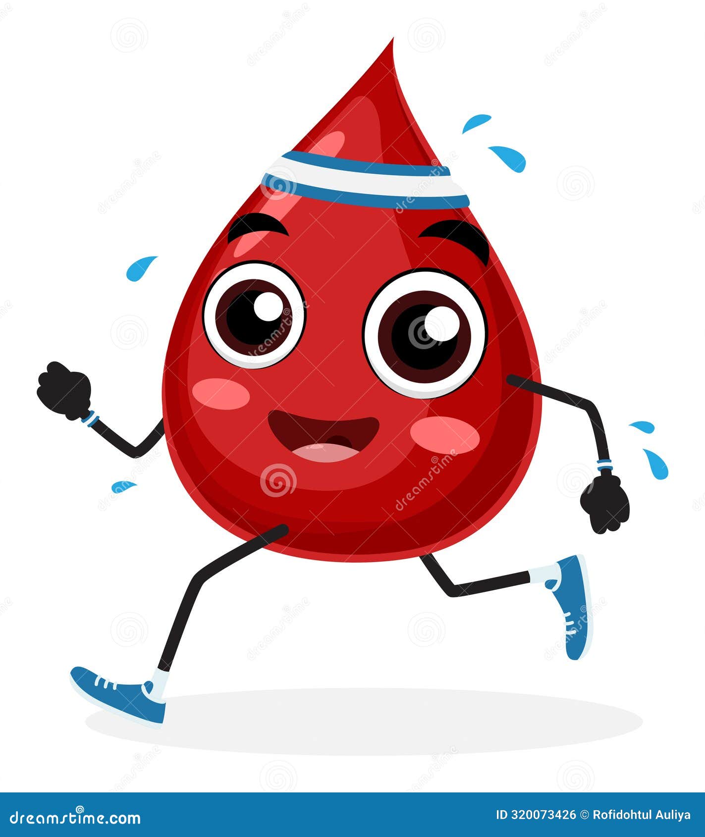 Happy Cute Red Blood Drop Cartoon Jogging Stock Illustration ...