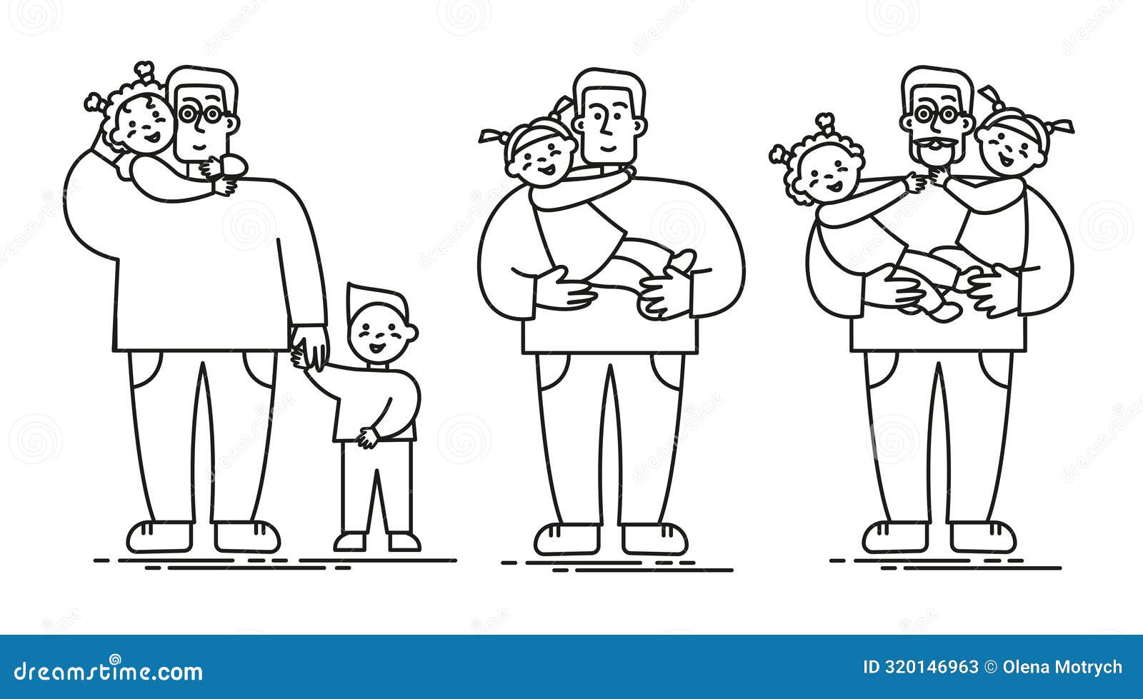 Vector Outlines of Men with Children. Happy Father S Day Concept Stock ...