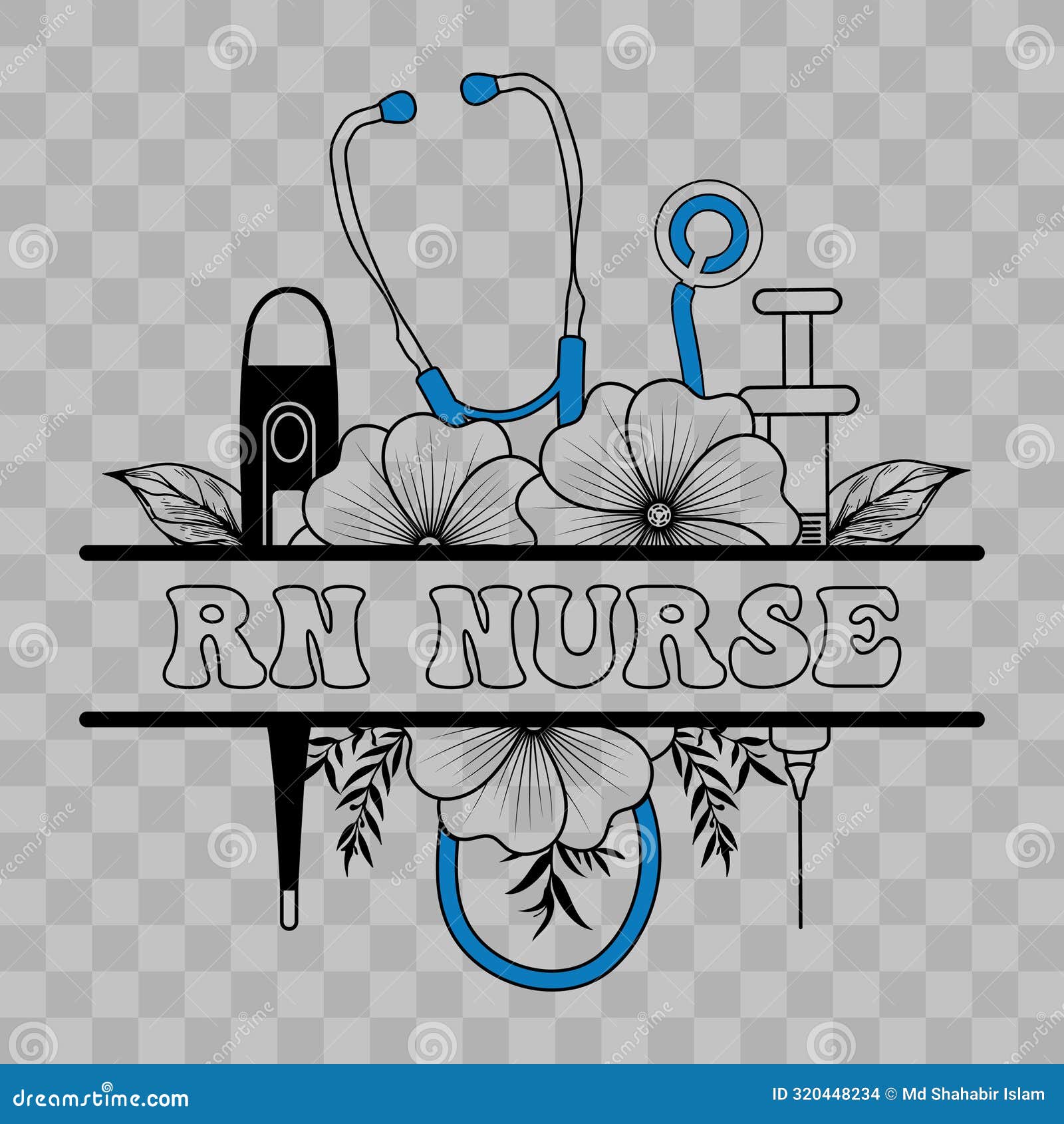 RN Nurse Sticker, Split Floral Nurse Sticker Stock Vector ...