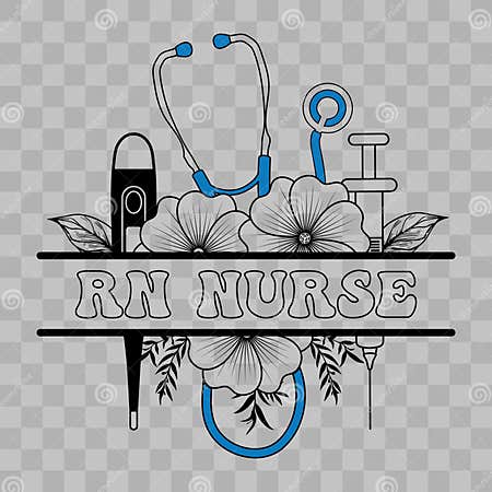 RN Nurse Sticker, Split Floral Nurse Sticker Stock Vector ...