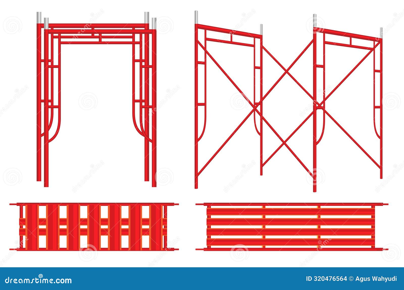 Set of Orange Construction Scaffolding Isolated. 3D Illustration ...
