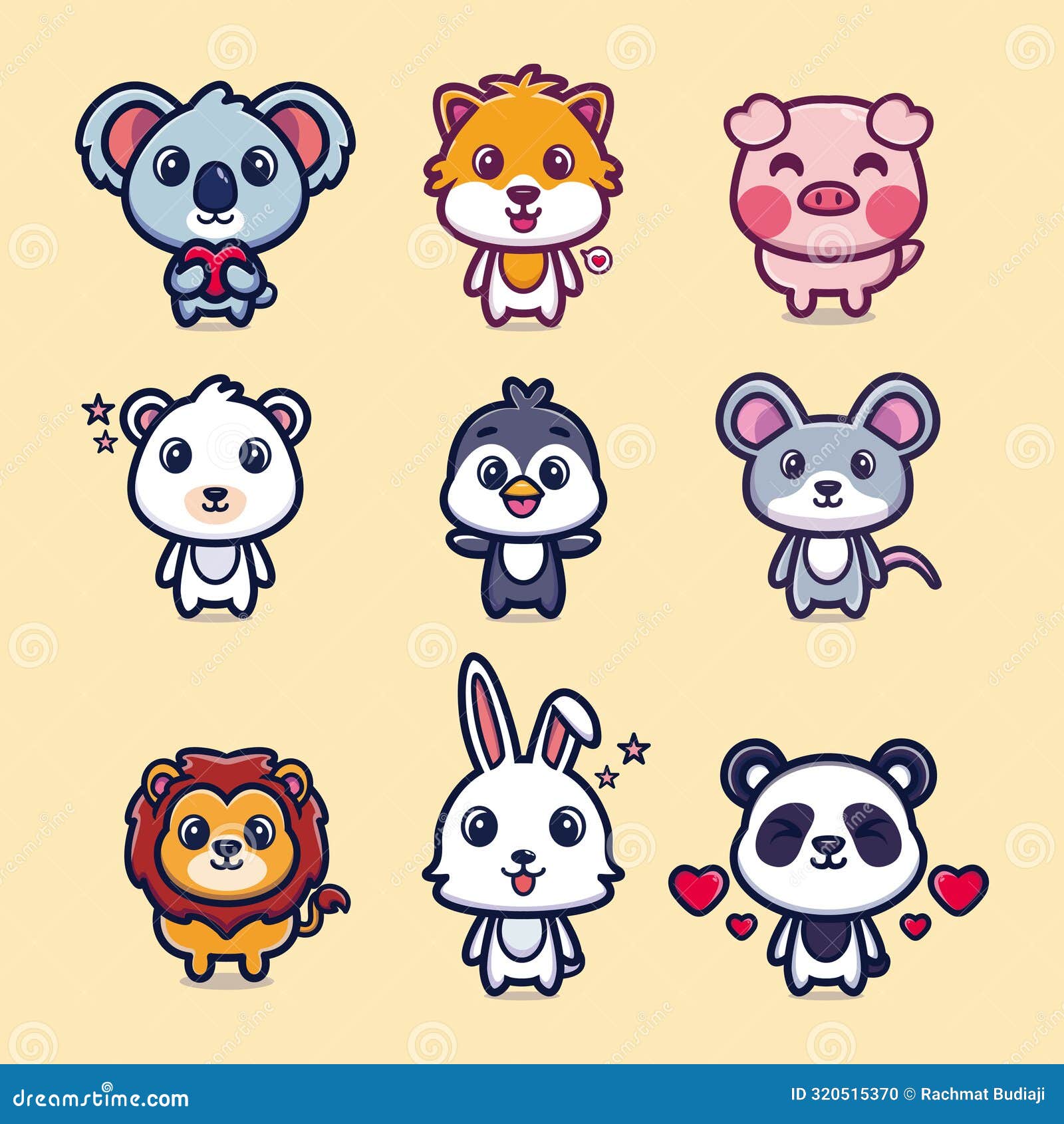 Vector Cute Animal Mascot Cartoon Collection Stock Vector ...