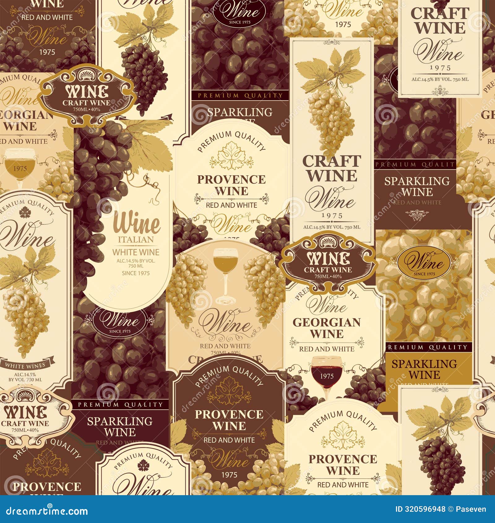 Seamless Pattern with Ornate Wine Labels in Retro Style Stock Vector ...