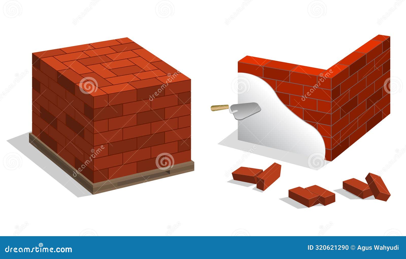 Set of Red Brick Pieces, 3D Isometric Red Brick Wall Isolated. 3D ...