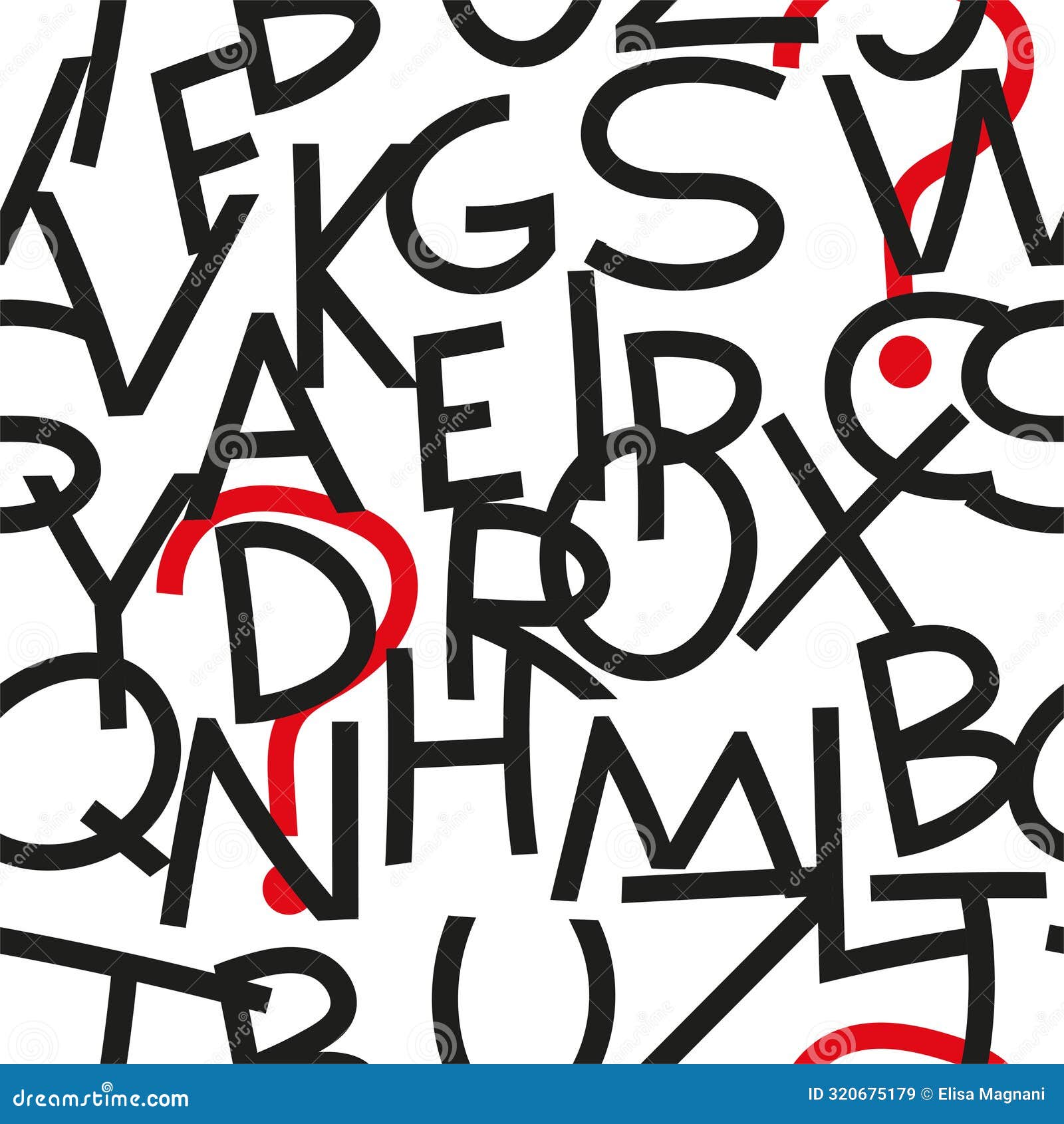 Seamless Black Letters Pattern Illustration with Red Question Mark ...