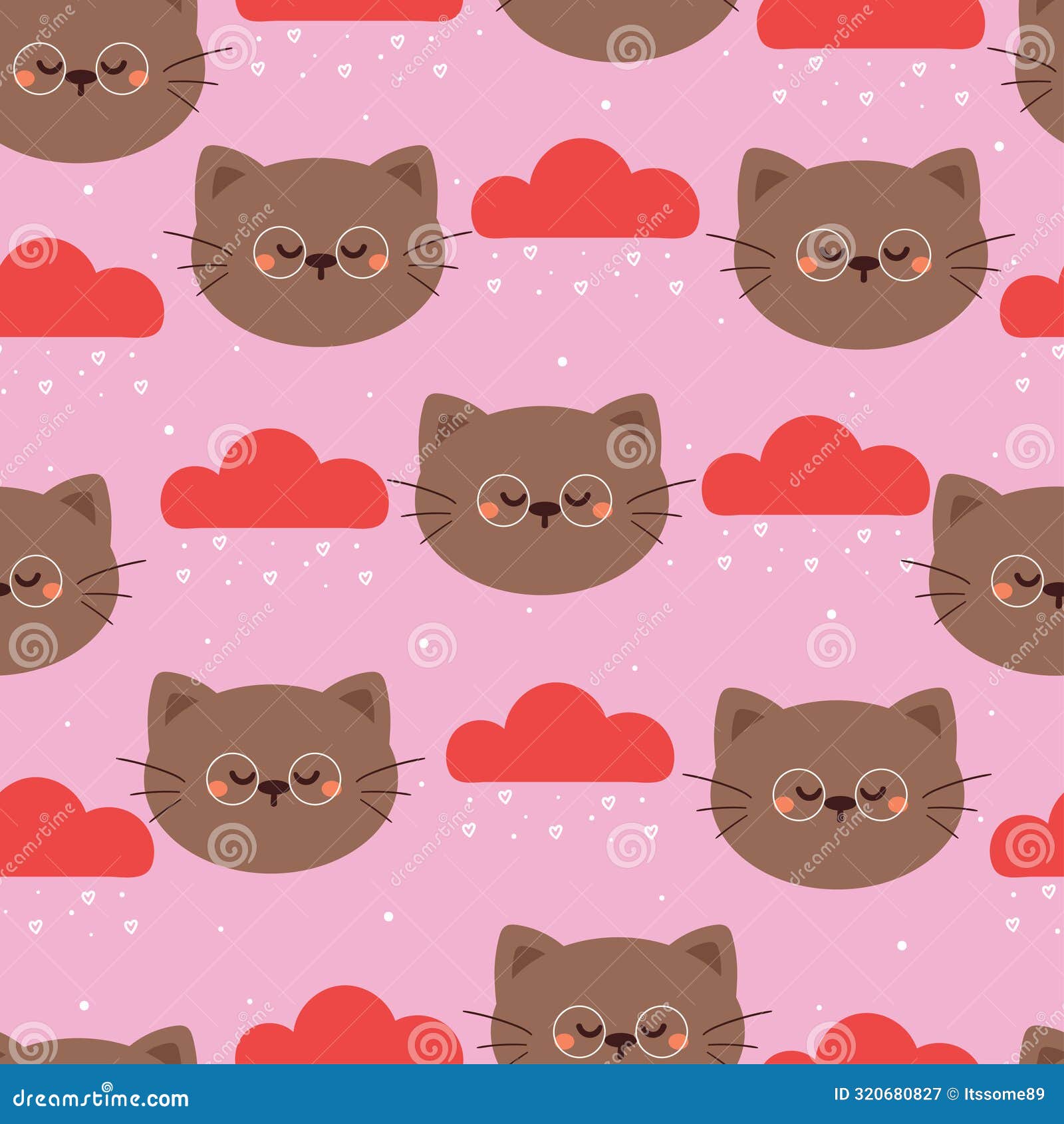 Seamless Pattern Cartoon Cat with Pink Clouds Stock Vector ...