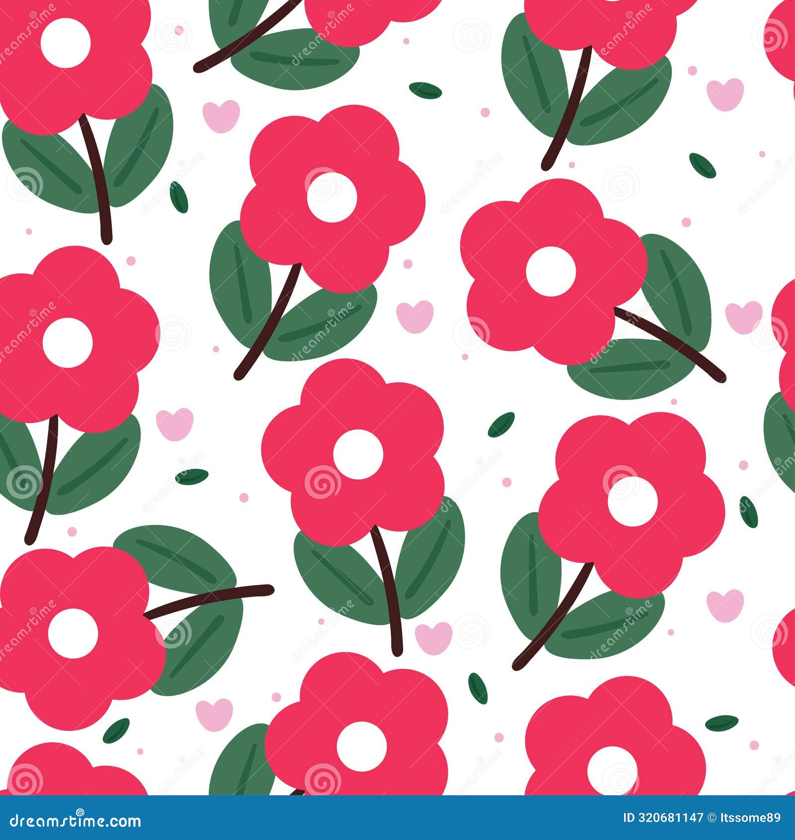 Seamless Pattern Cartoon Flower and Leaves Stock Vector - Illustration ...