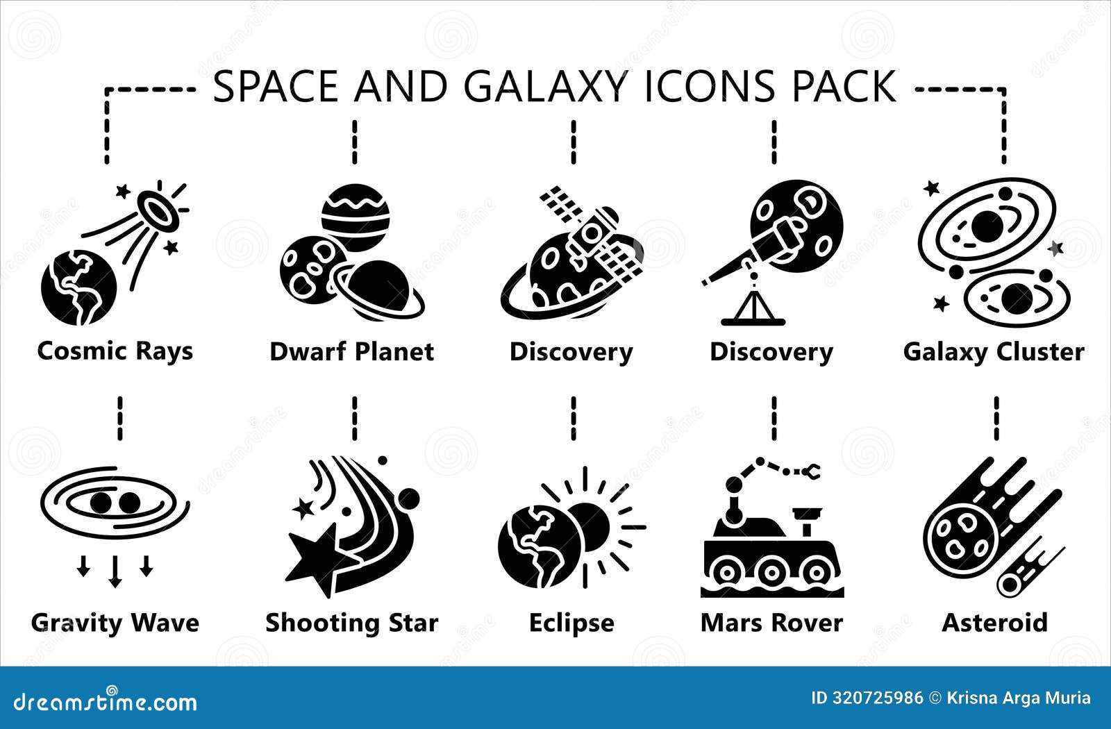 Space and Galaxy Glyph Icons Pack Stock Vector - Illustration of comet ...