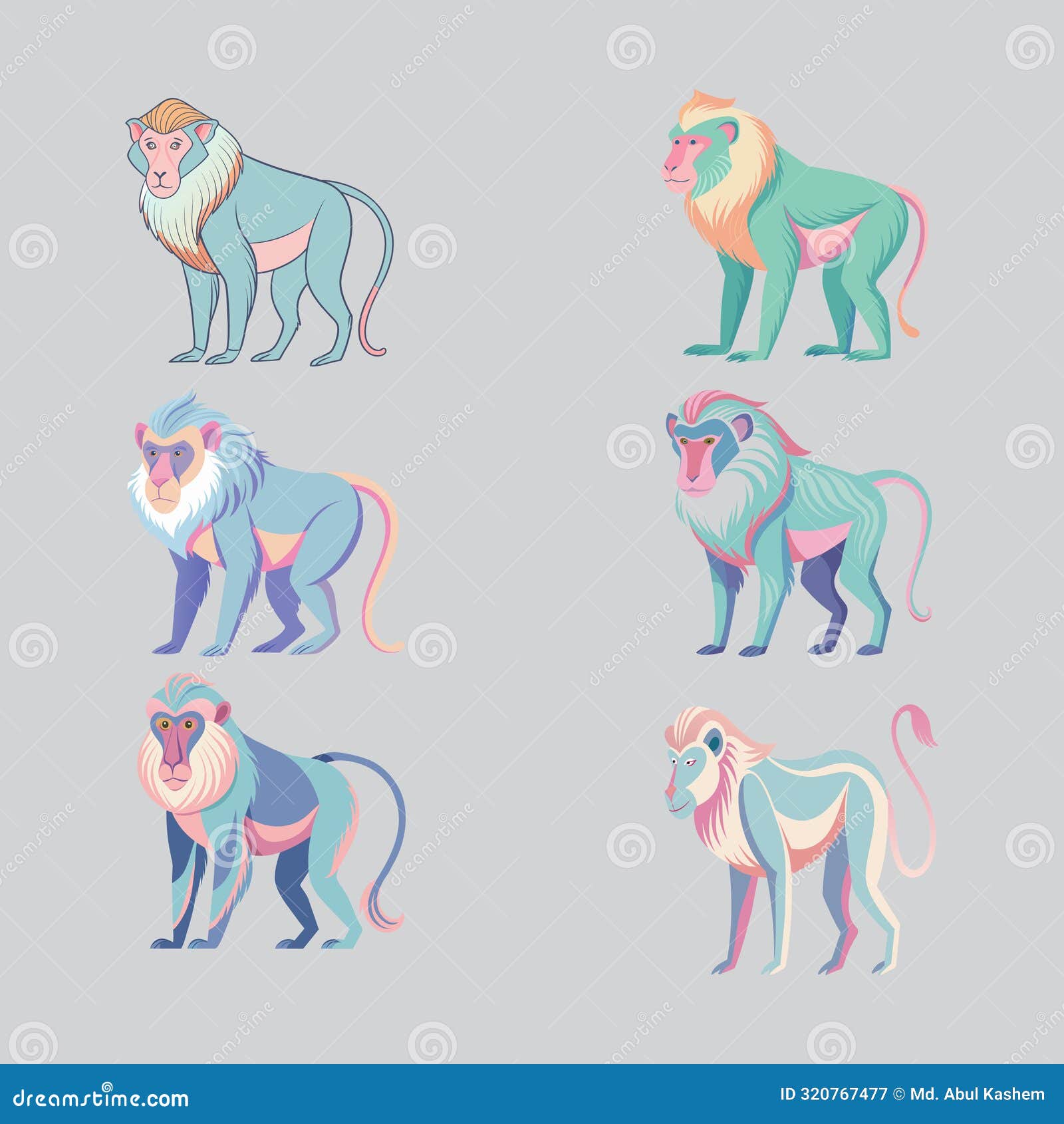 Pastel Colored Baboon Vector Illustration Stock Illustration ...