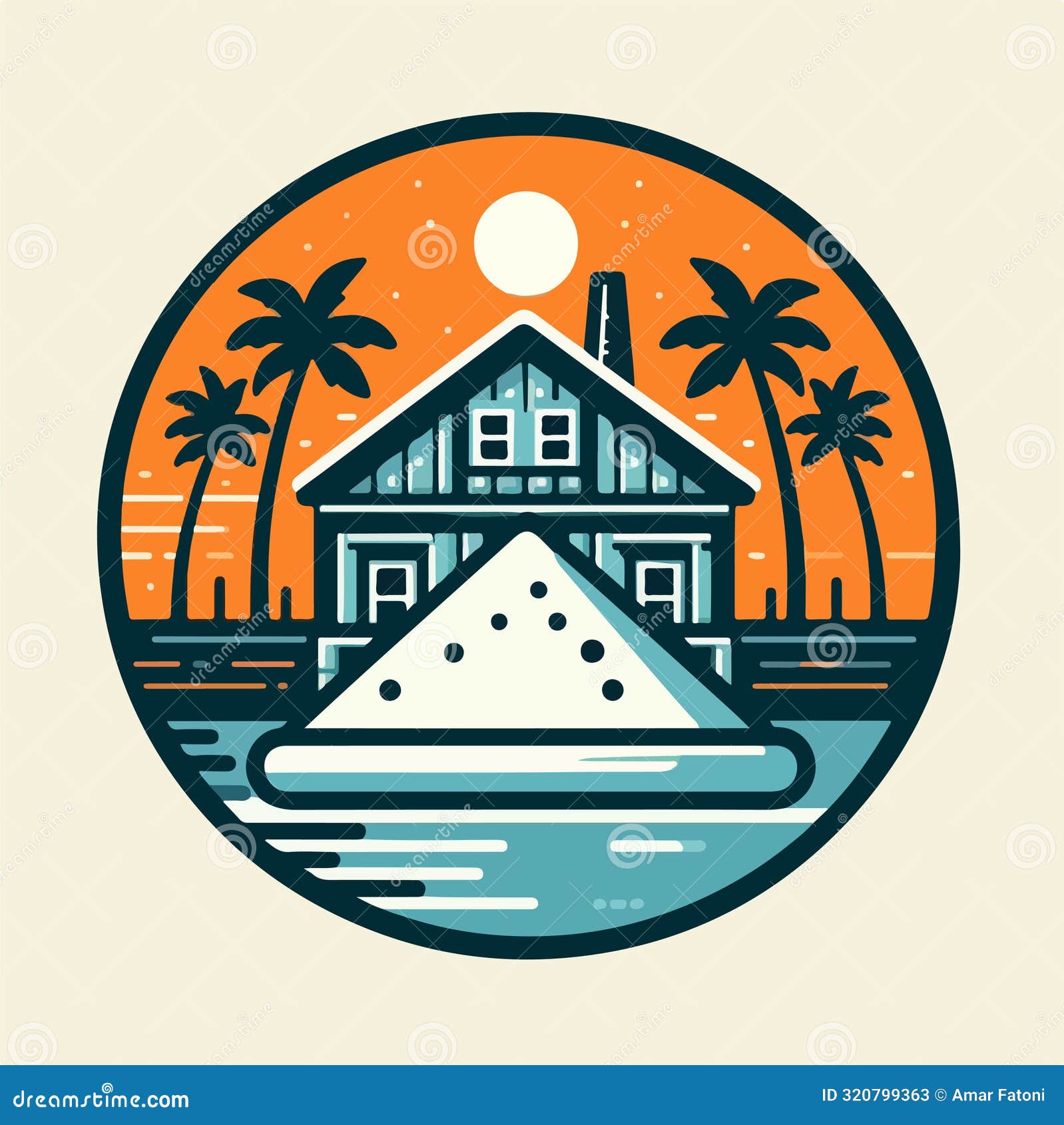 Colorful Vector Illustration of a Tropical Salt House at Sunset Stock ...