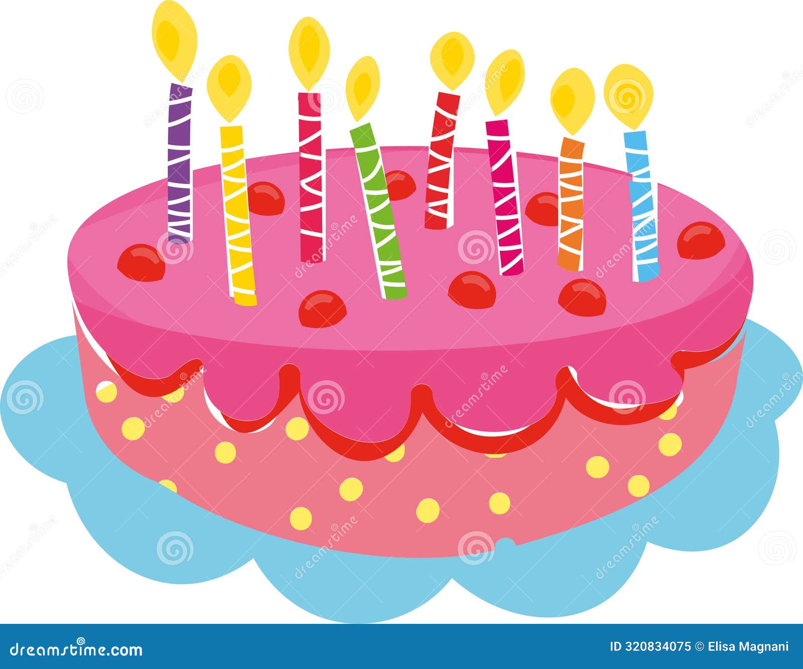 Birthday Cake Decorated with Some Candles and Cherries. Stock Vector ...