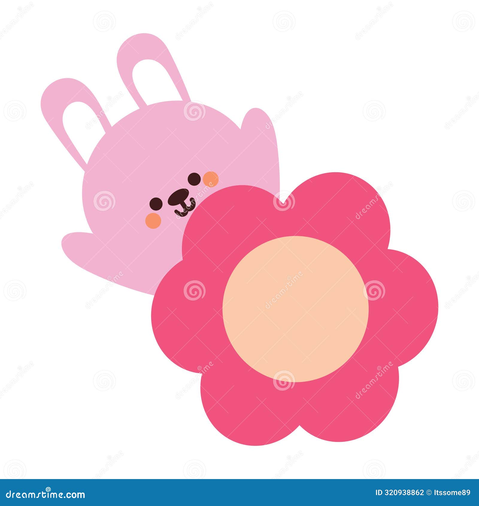 Hand Drawing Cartoon Cute Bunny and Flower Stock Vector - Illustration ...