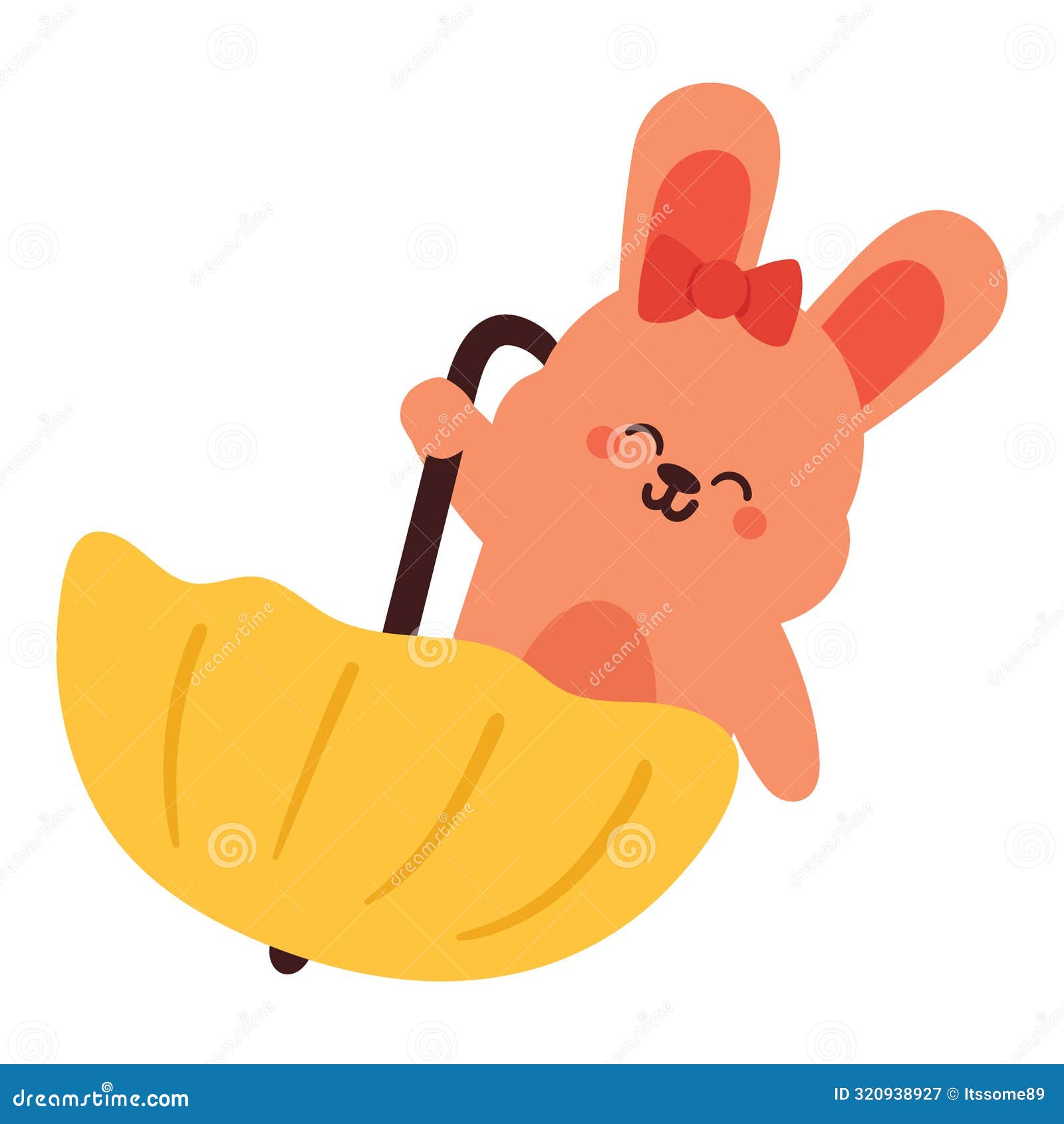 Cute Hand Drawing Cartoon Bunny Playing with Yellow Umbrella Stock ...