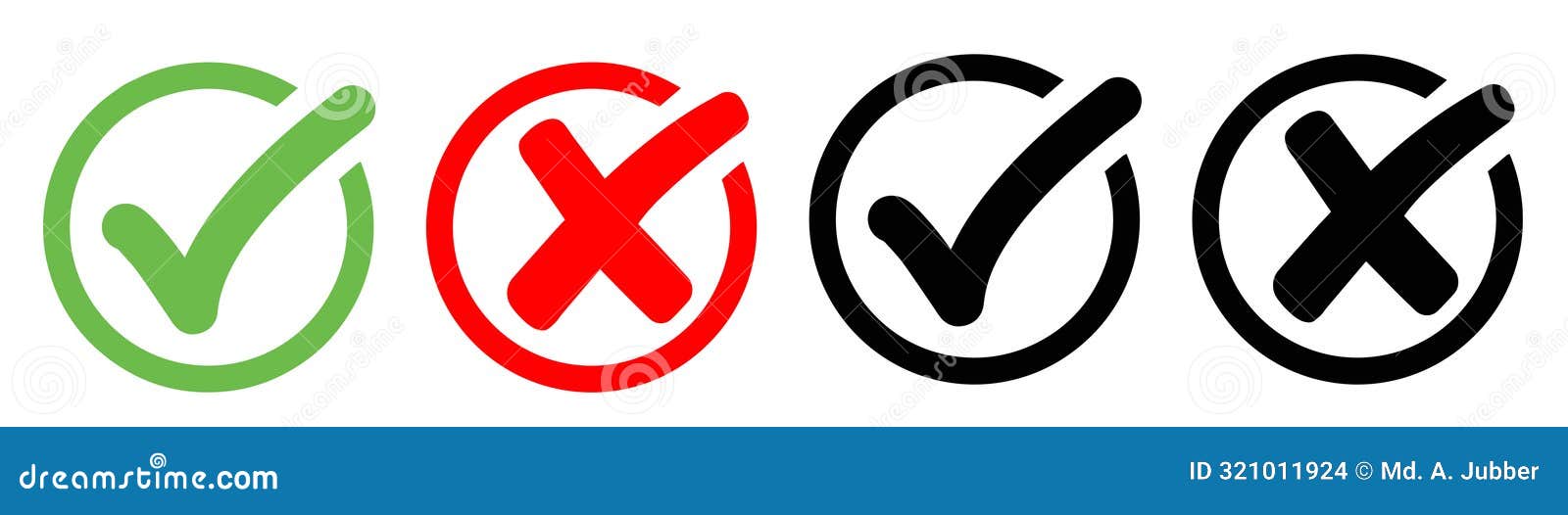 Check Mark Icon Button Set. Isolated Checkmark Symbol, Right and Wrong ...
