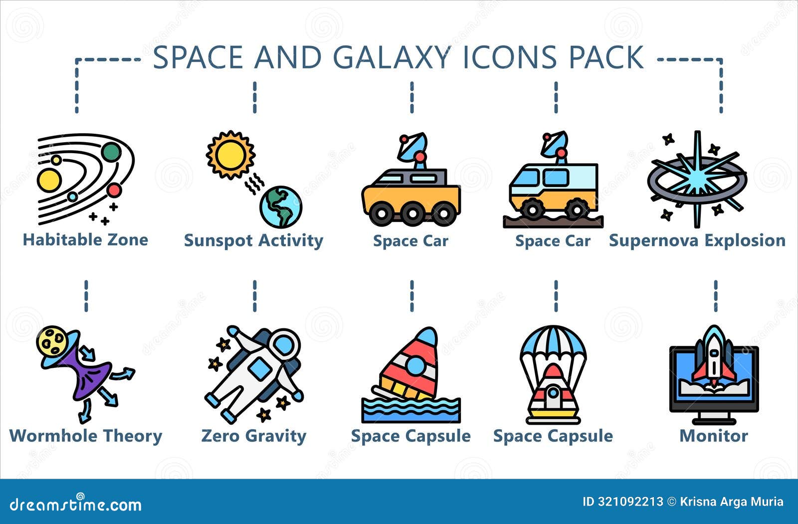 Space and Galaxy Lineal Multi Color Icons Pack Stock Illustration ...