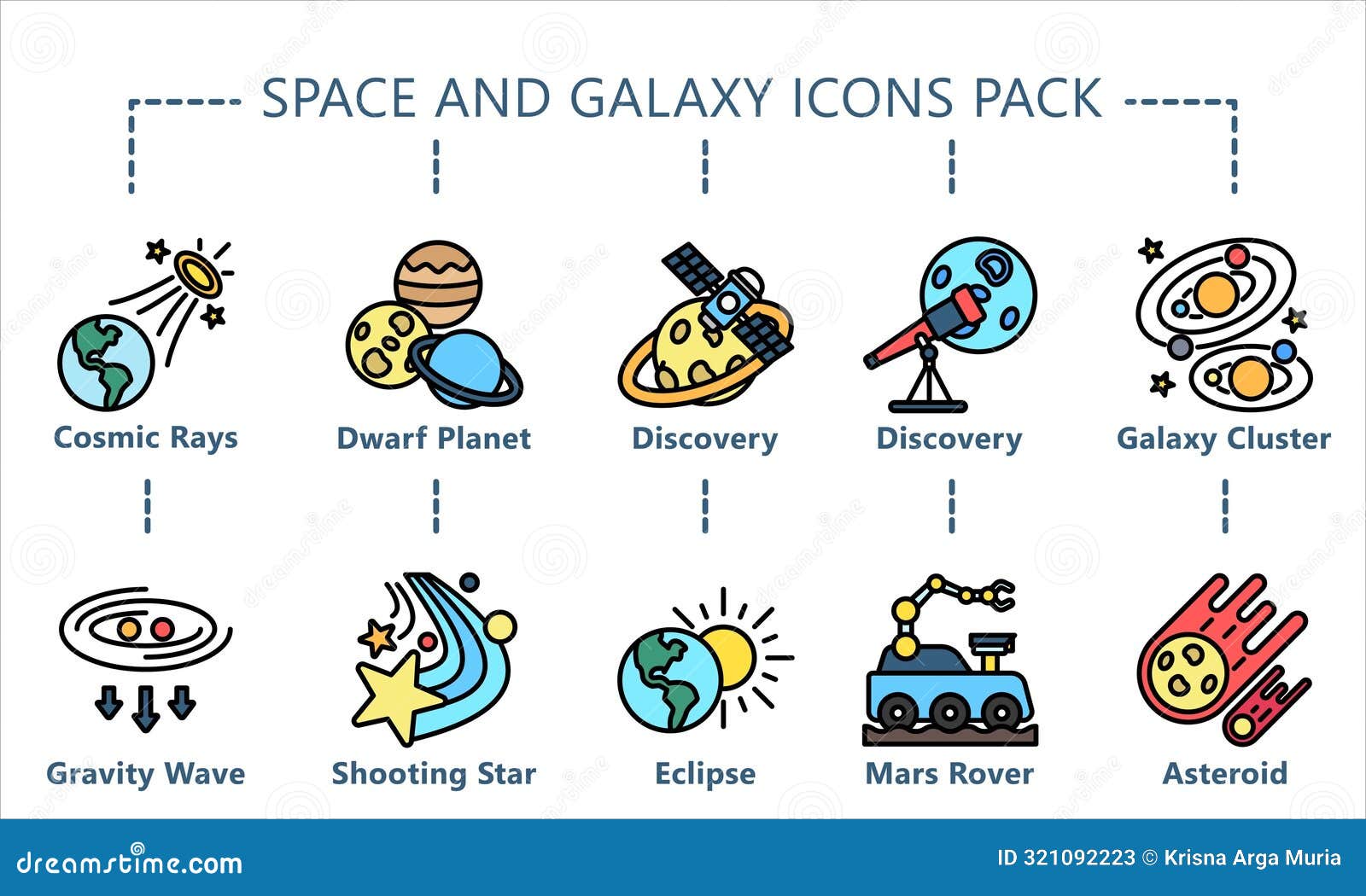 Space and Galaxy Lineal Multi Color Icons Pack Stock Vector ...